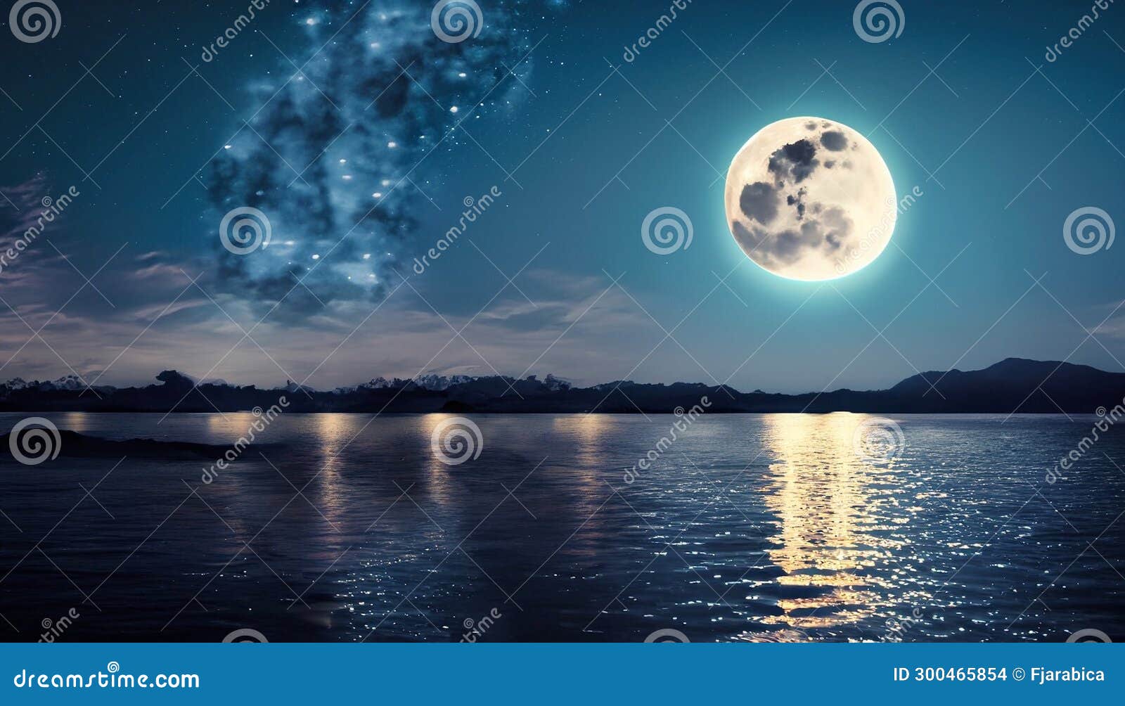 Full moon over lake stock illustration. Illustration of lake - 300465854