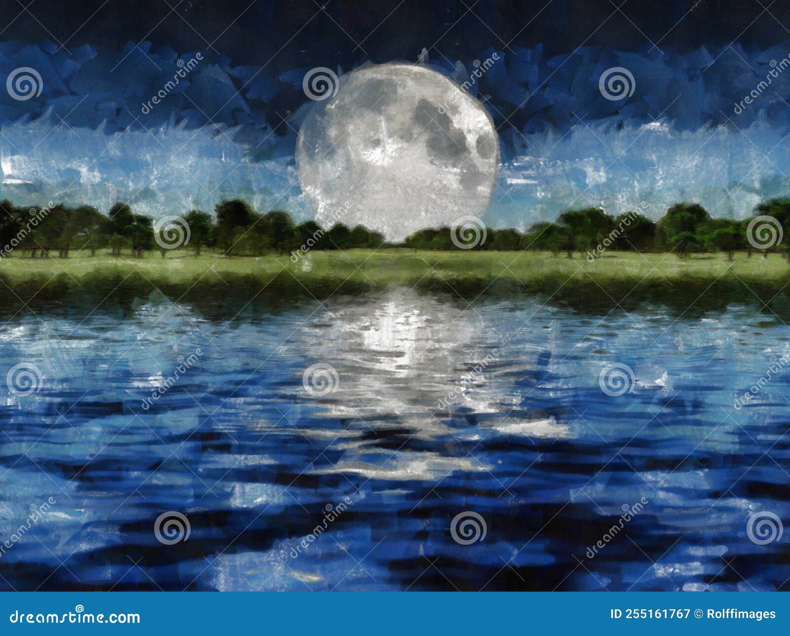 Full moon over landscape stock illustration. Illustration of relaxation ...