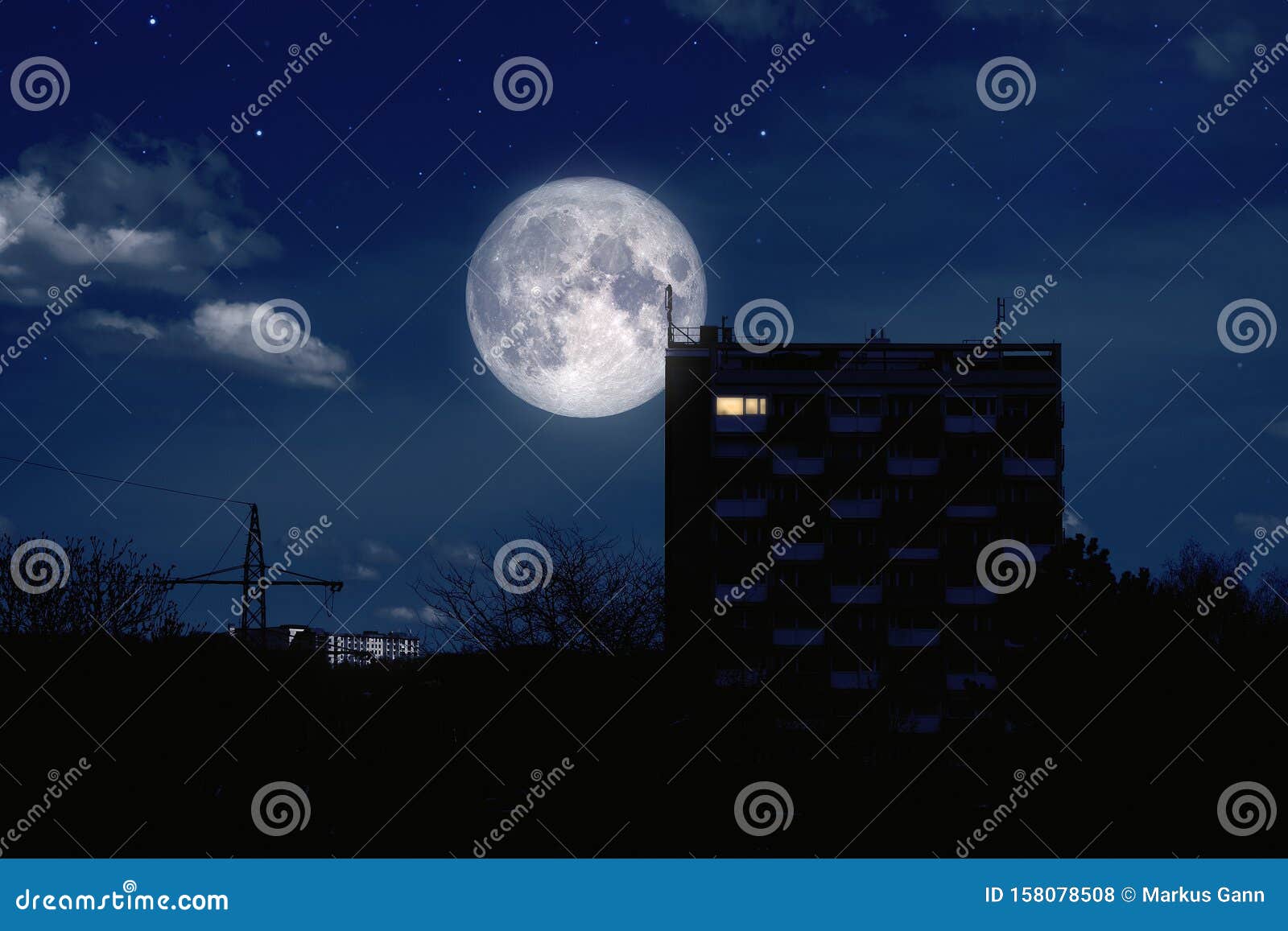 Full Moon Over a Modern Building Stock Photo - Image of space, mystical ...