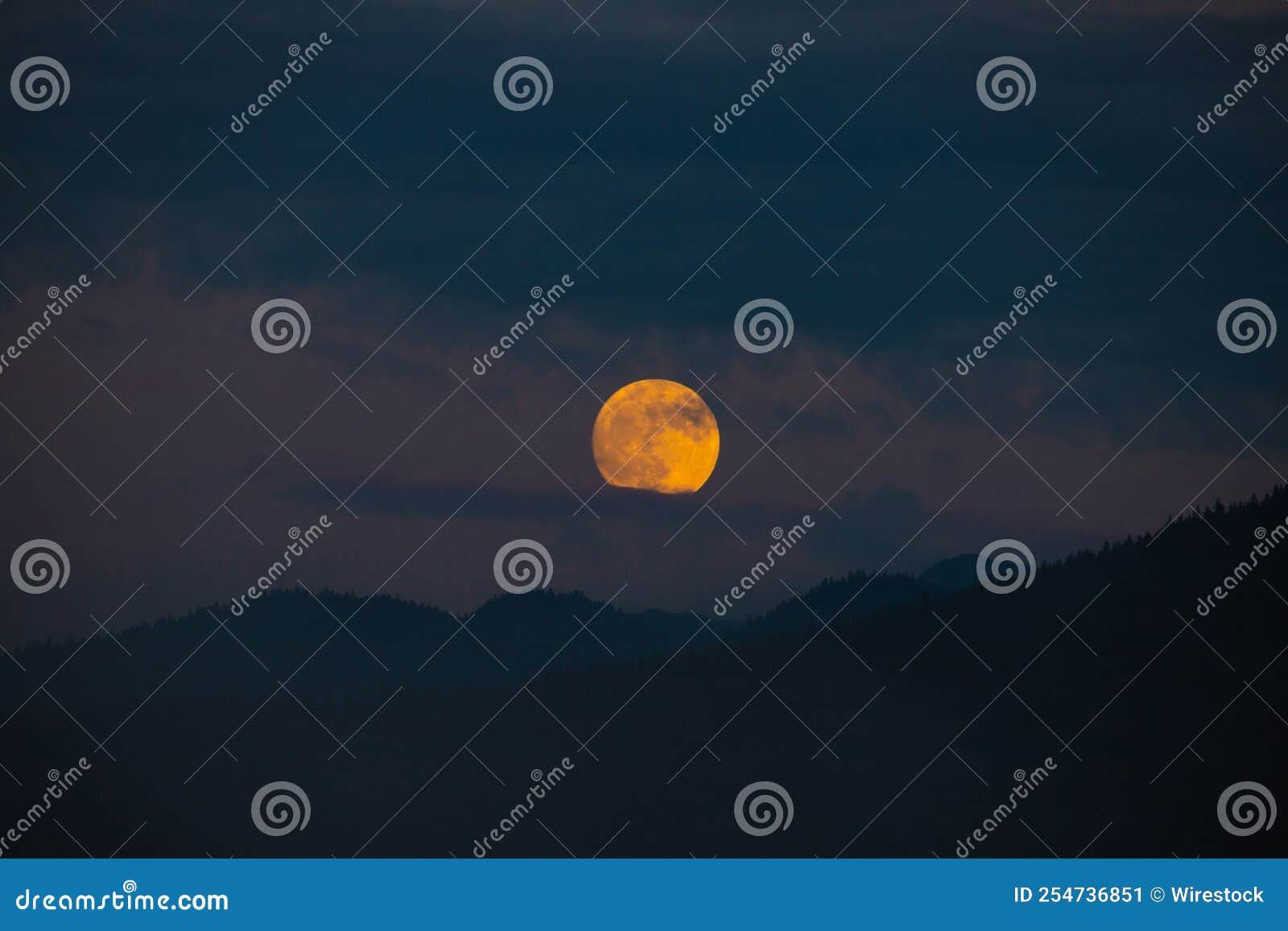 Full Moon Over the Mountains with Dense Trees Stock Image - Image of ...
