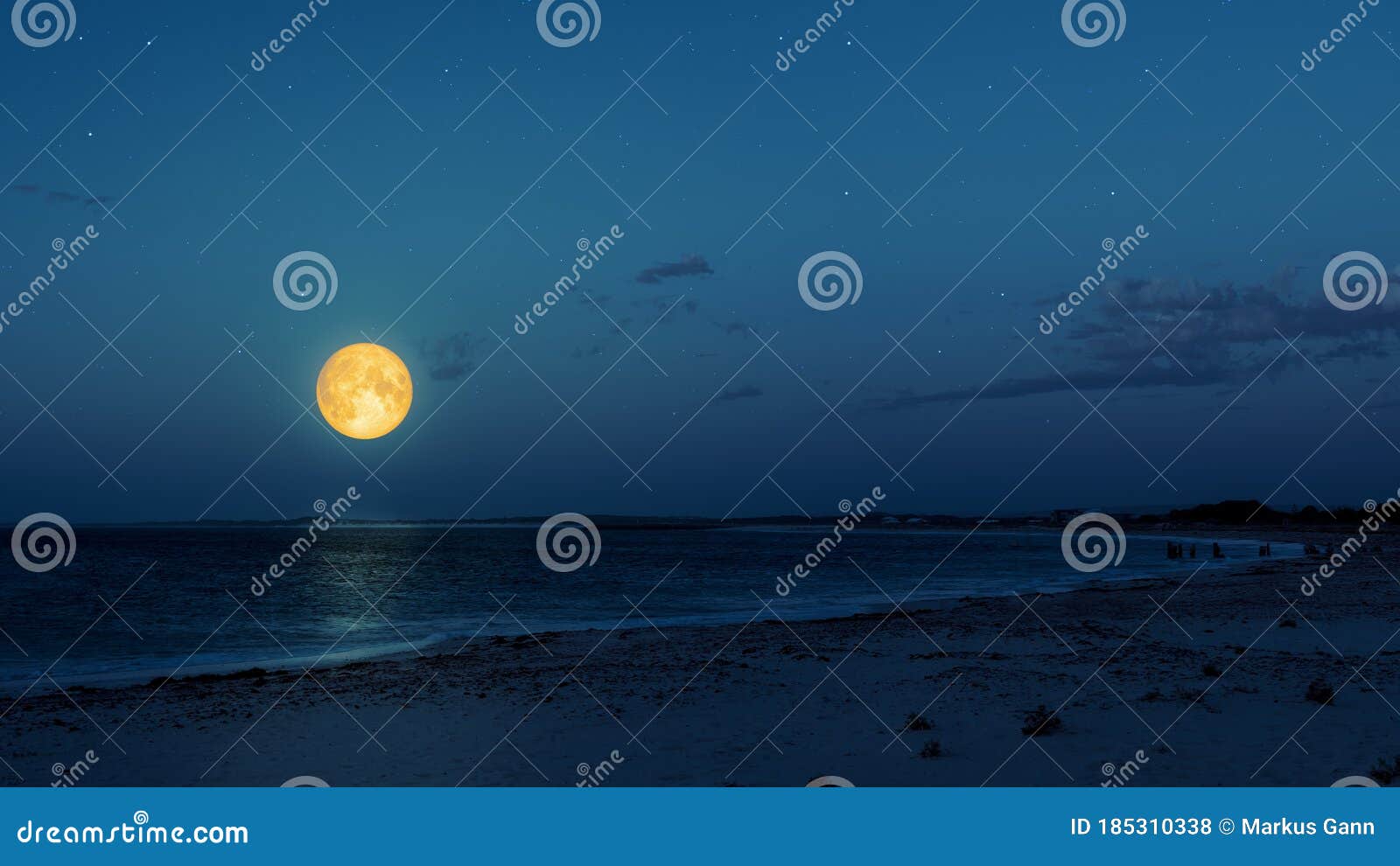 Full moon over the ocean stock photo. Image of orange - 185310338