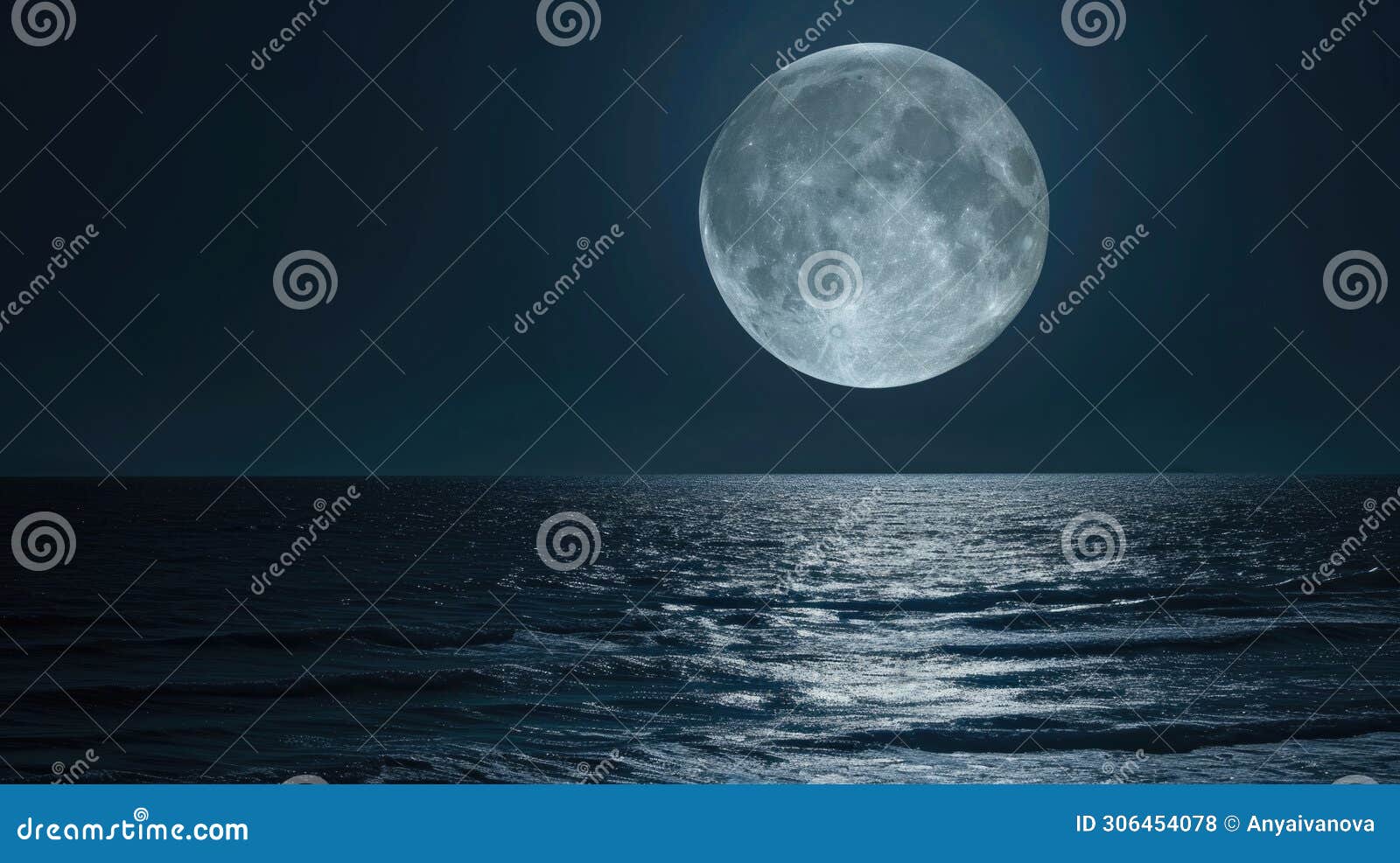 A Full Moon Over the Ocean at Night Stock Photo - Image of galaxy ...