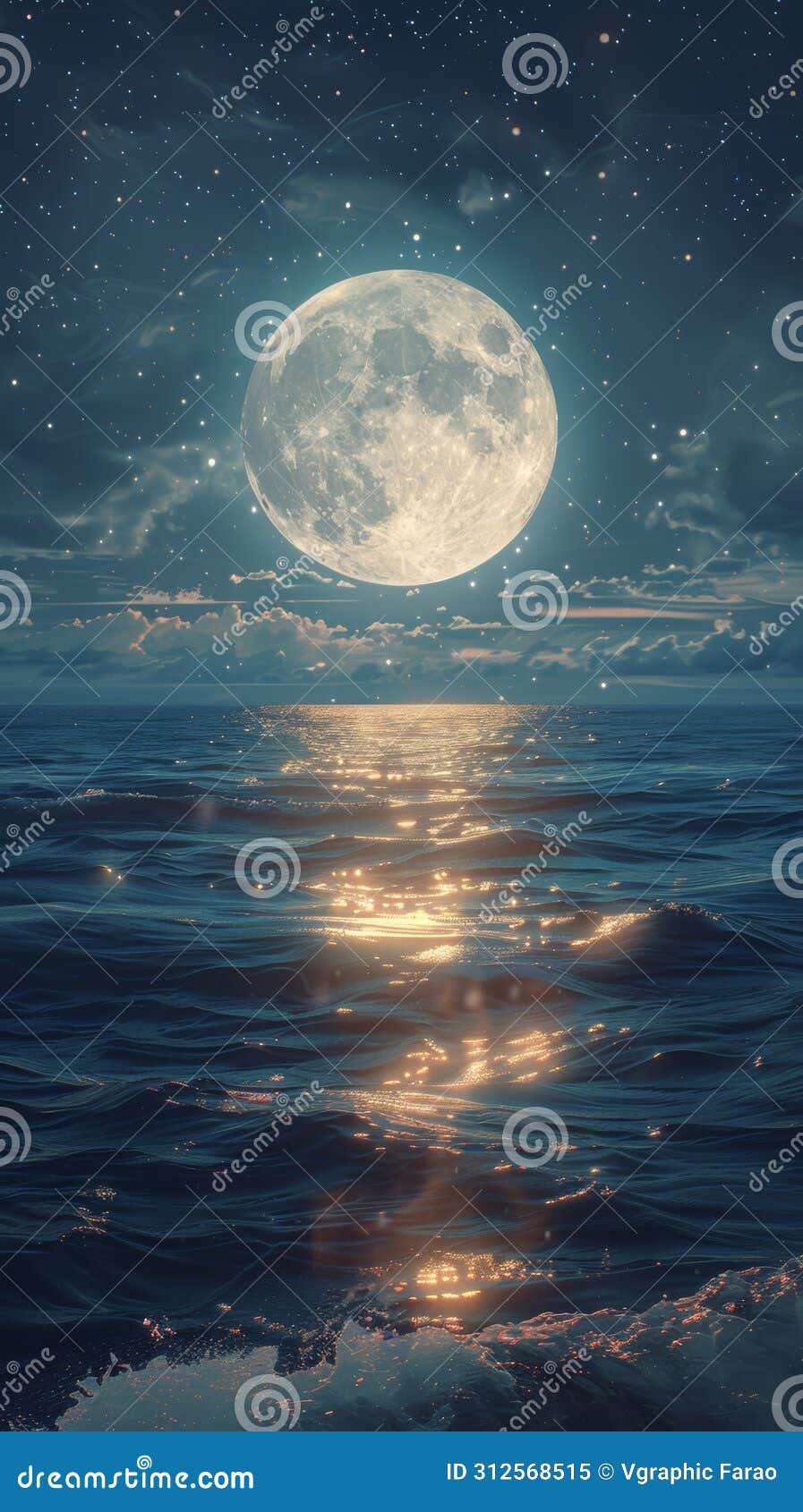 Full Moon Over the Ocean at Night Stock Image - Image of blue ...