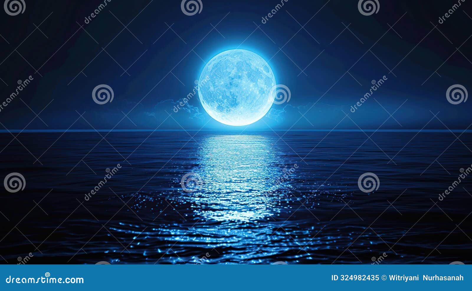 Full Moon Over the Ocean stock illustration. Illustration of glitter ...