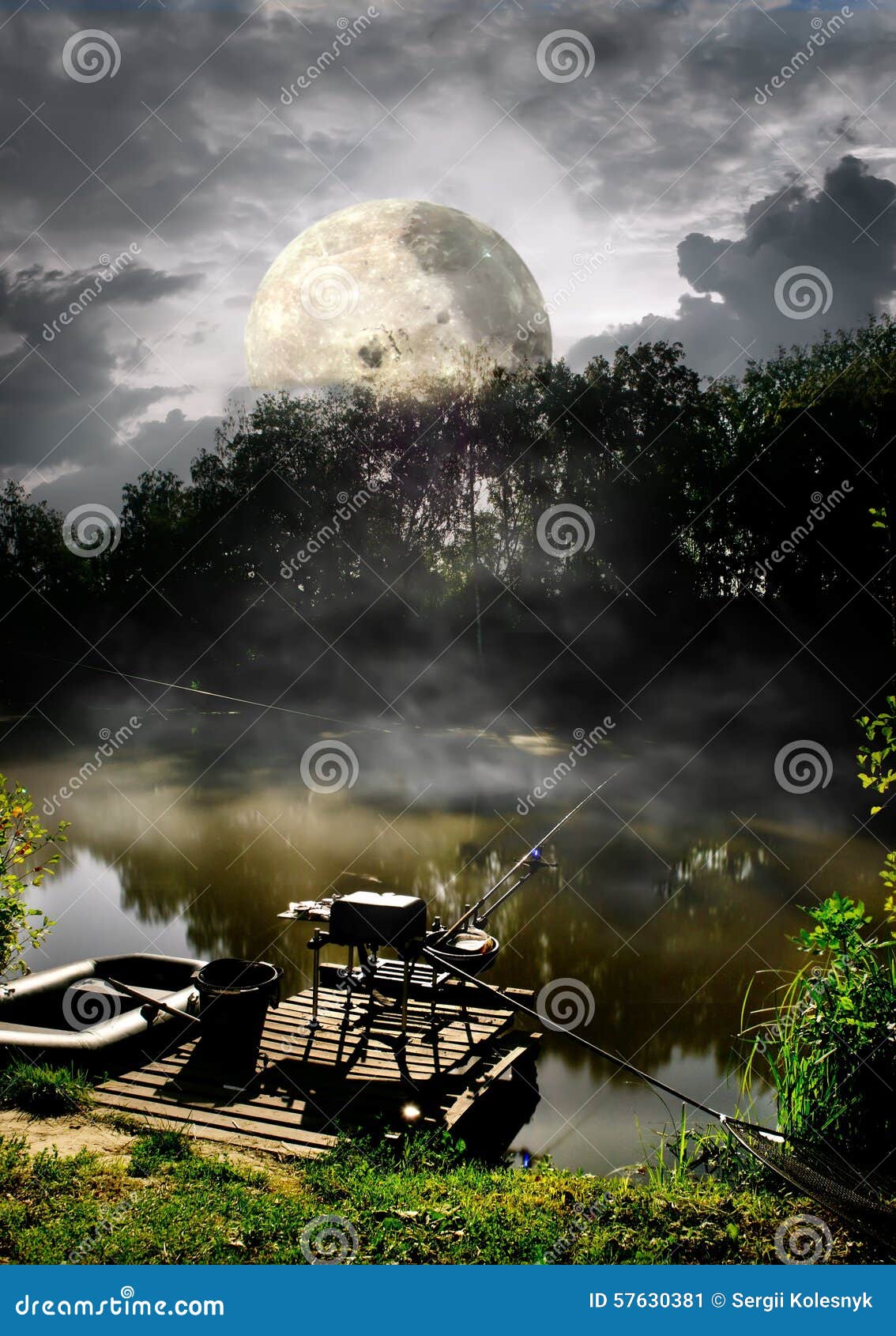 Full moon over river stock image. Image of fishing, moon - 57630381
