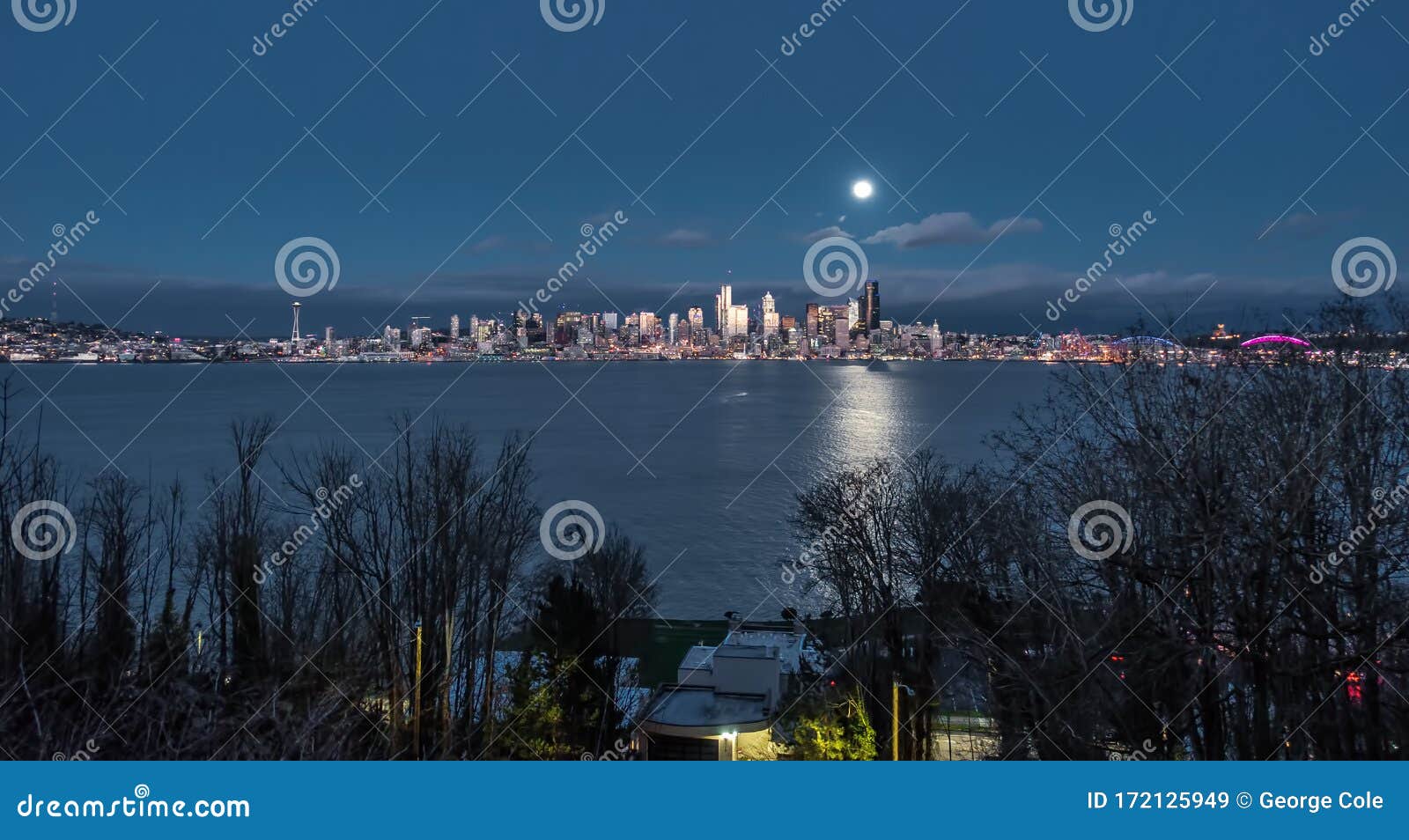Full Moon Over Seattle stock image. Image of state, washington - 172125949
