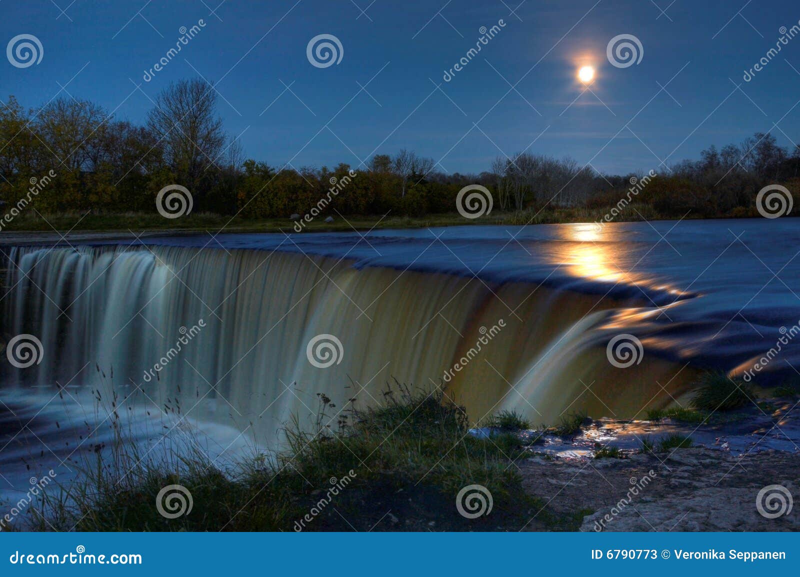 Full Moon Over Waterfall stock image. Image of midnight - 6790773