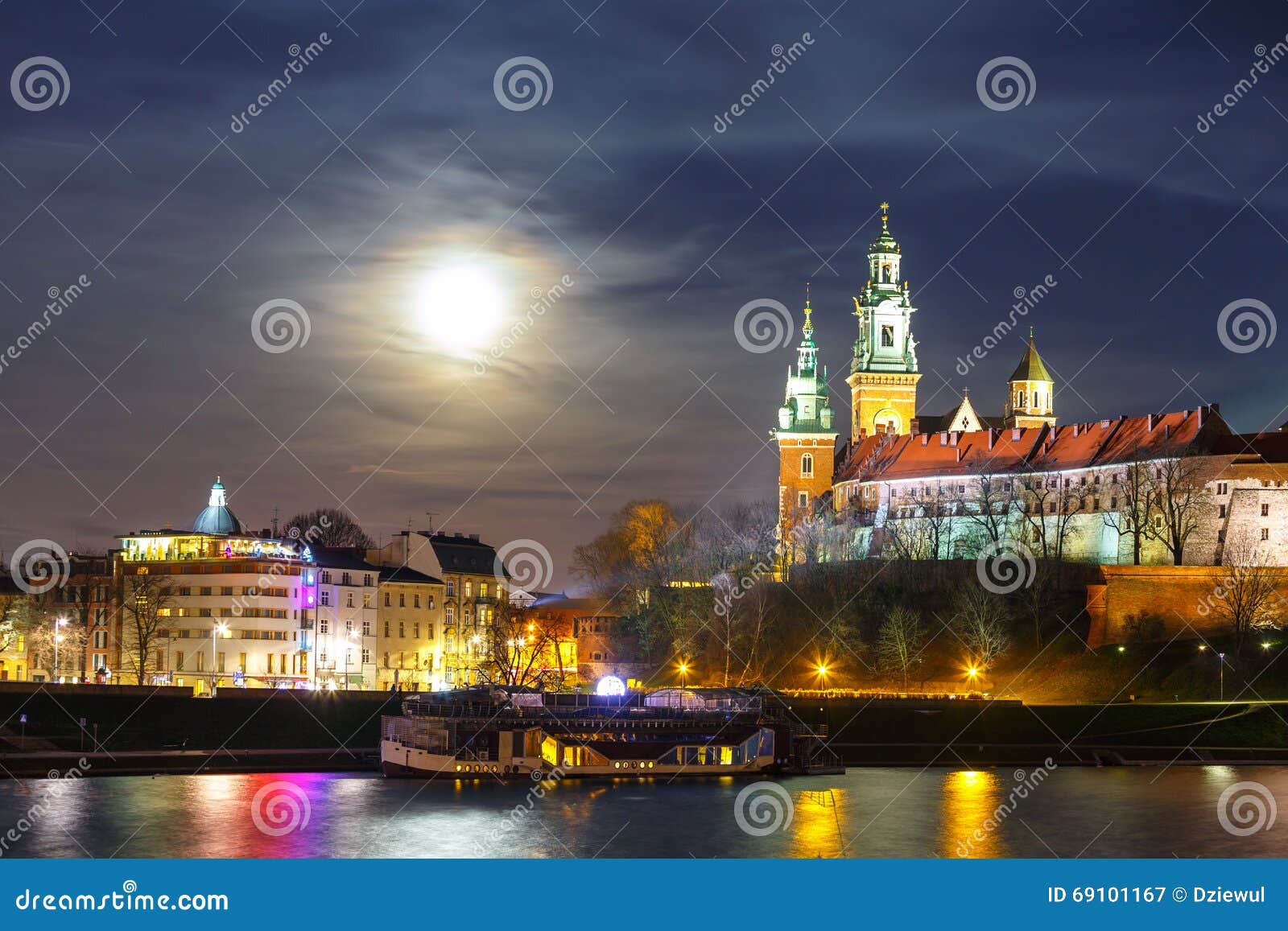 Full Moon Over Wawel Castle in Krakow, Poland Stock Image - Image of ...