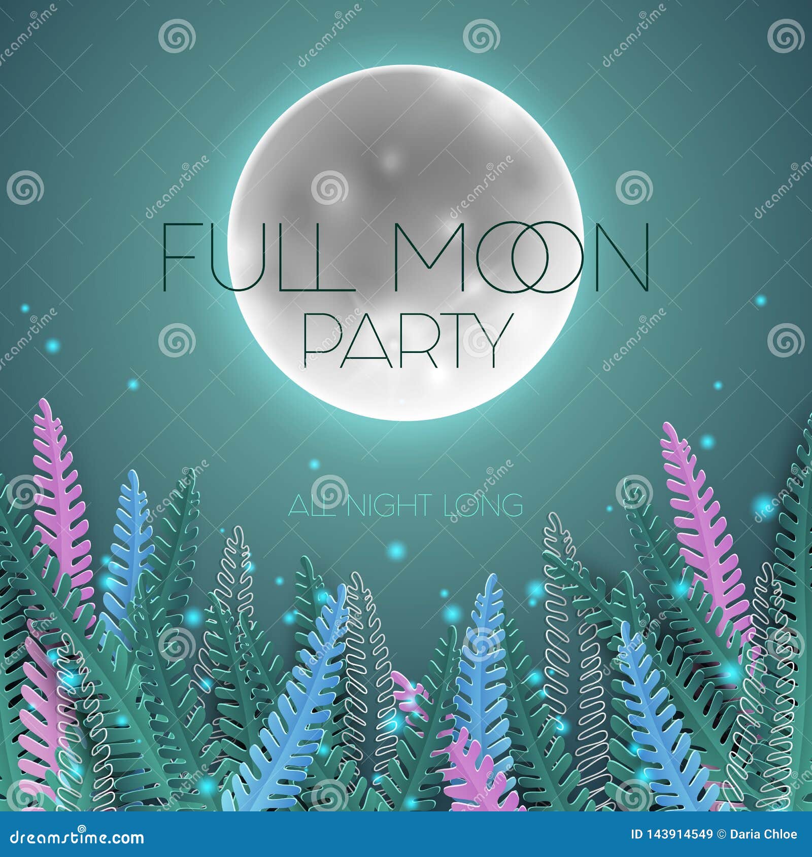 Full moon party poster stock illustration. Illustration of astrology ...