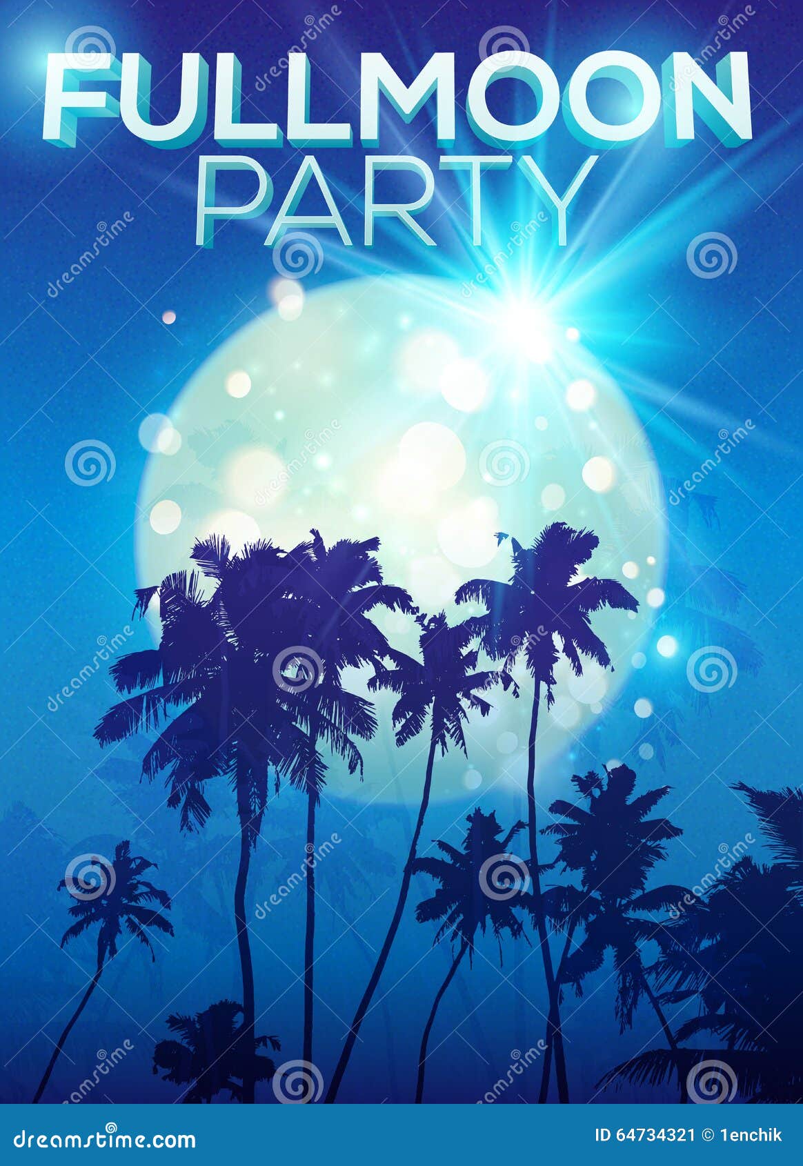 Full Moon Party Poster Template with Dark Palms Stock Vector ...
