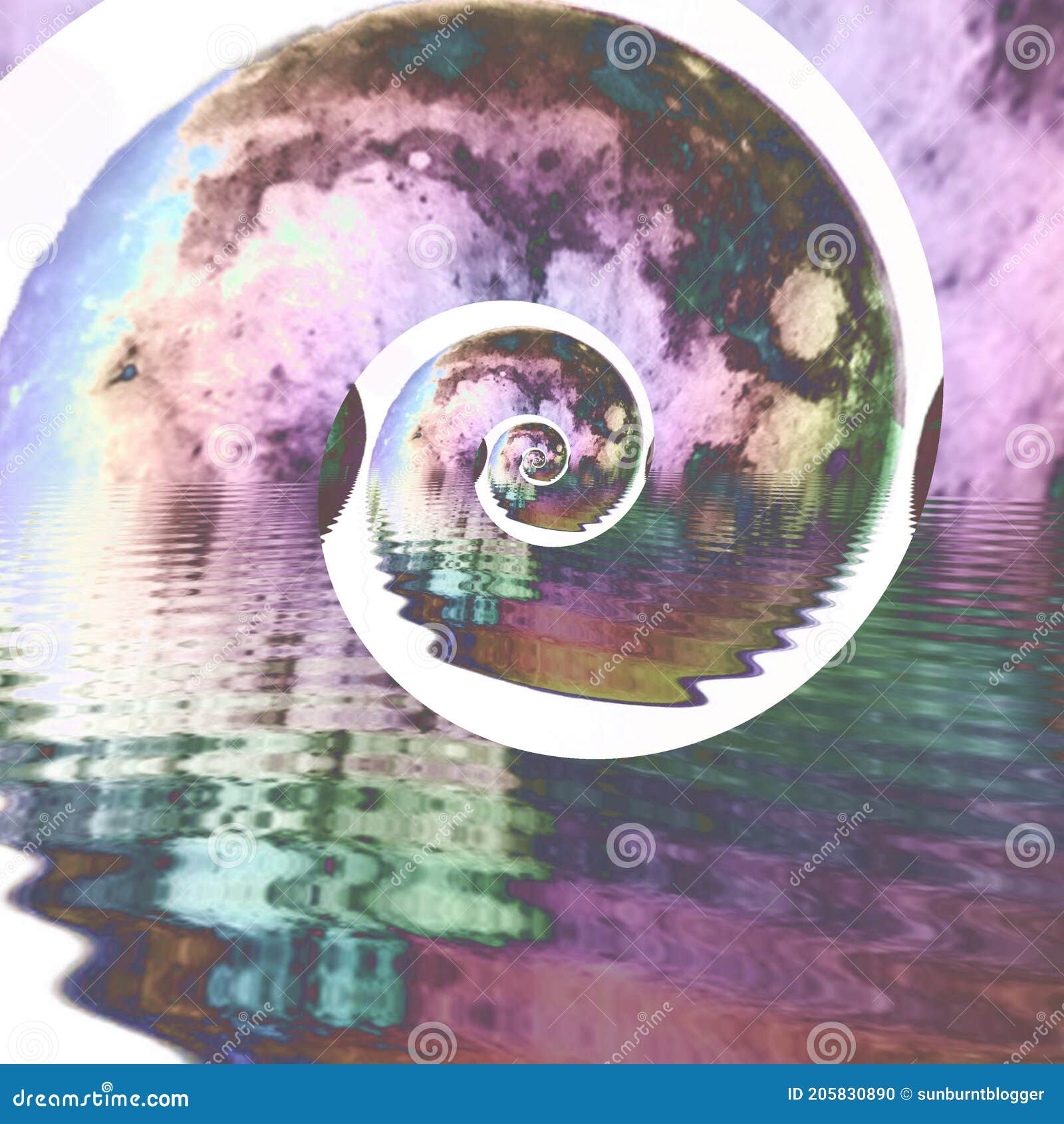 Rainbow Full Moon Spiral Reflective Pattern on a Blue Background Stock ...