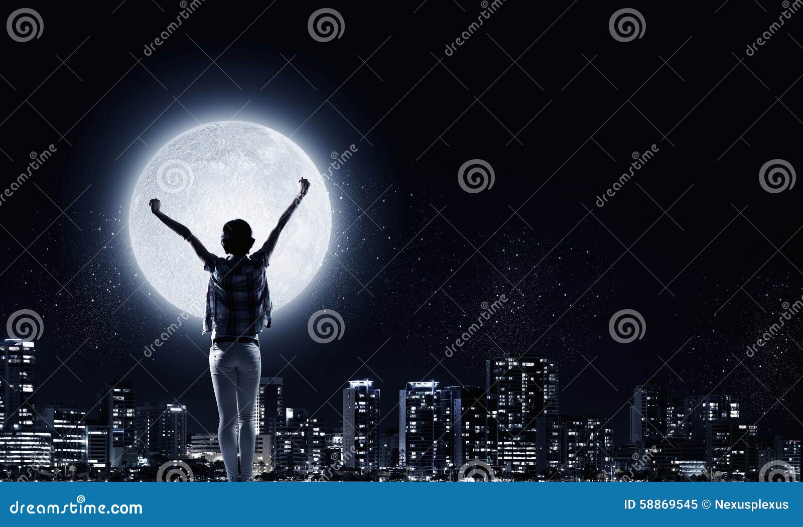 Full moon stock image. Image of beautiful, person, silhouette - 58869545