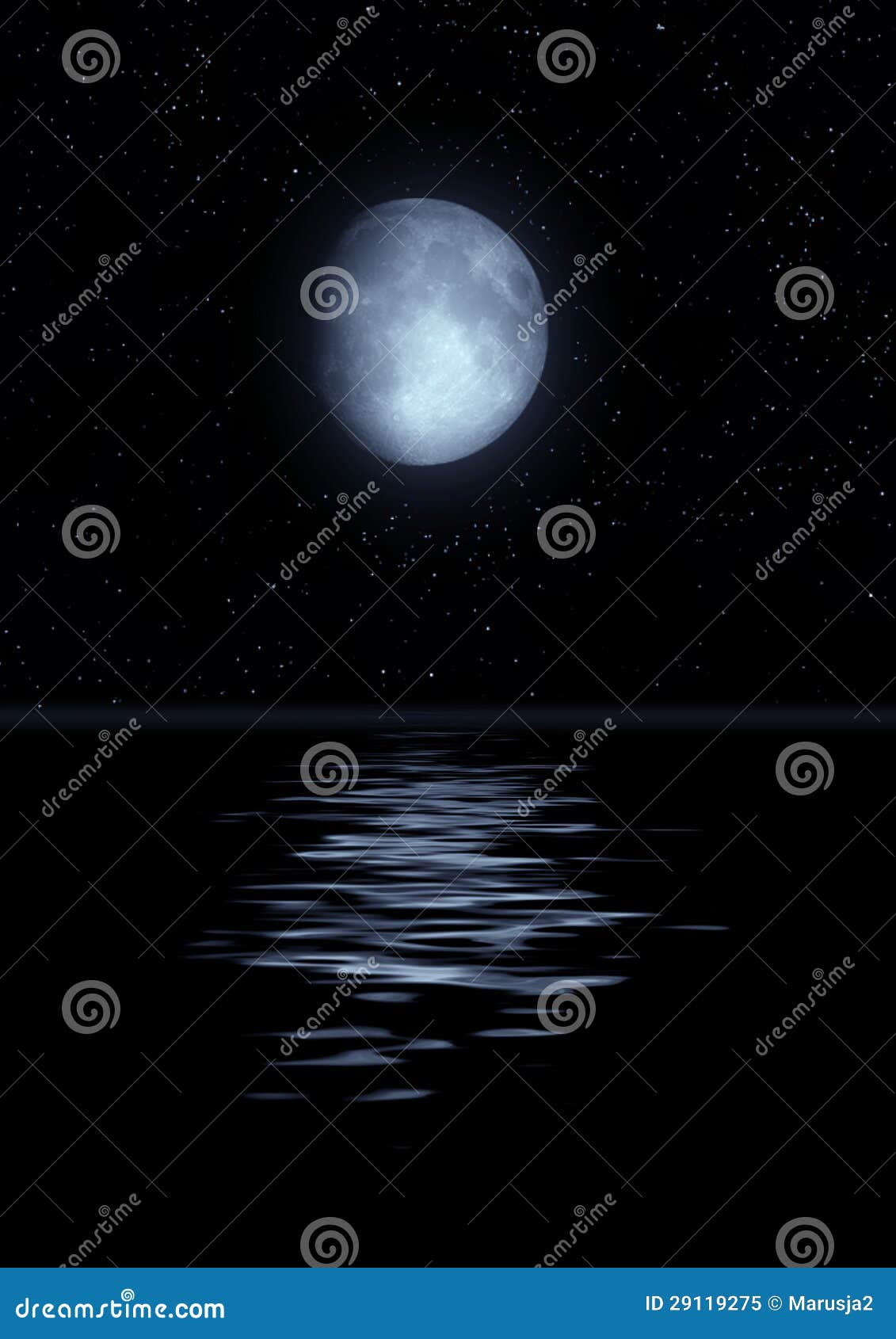 Full Moon Reflected in Water Stock Illustration - Illustration of ...