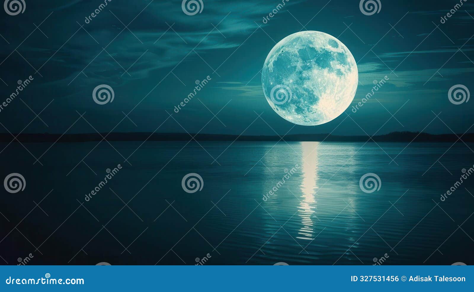 A Full Moon Reflected in the Water of a Haunted Lake Stock Illustration ...