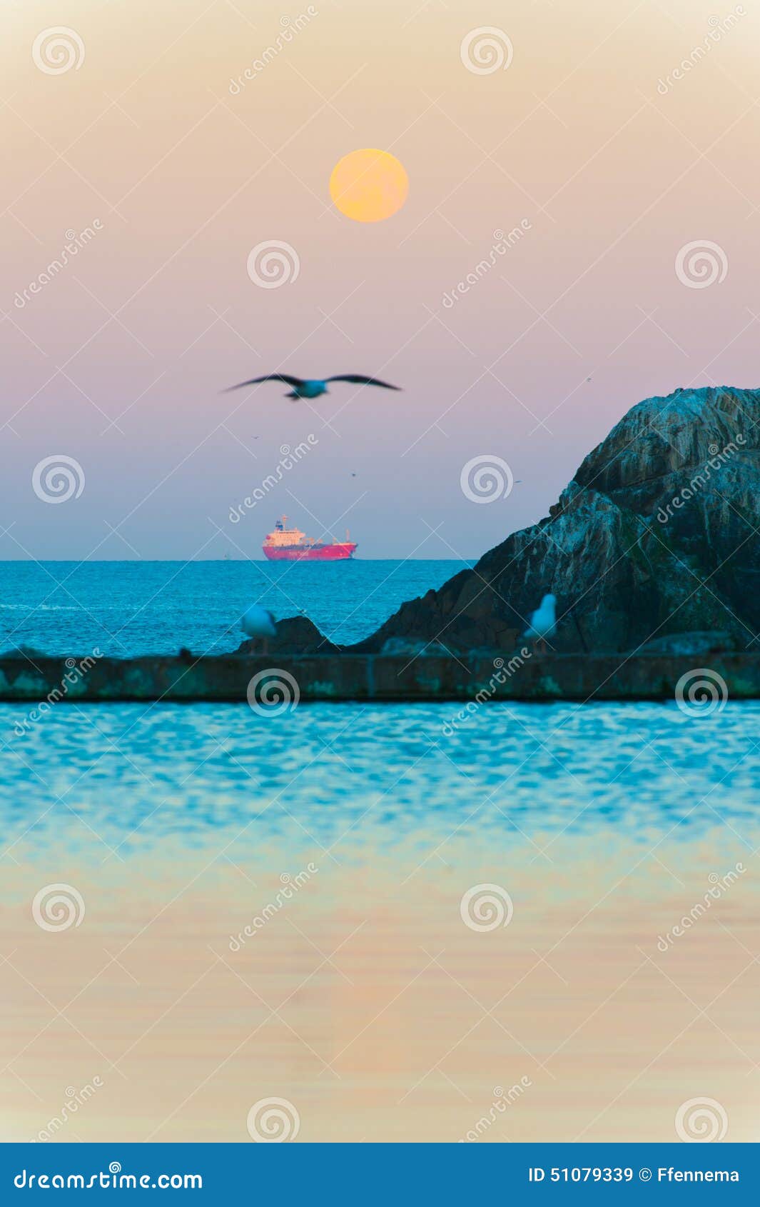 Full Moon Reflecting on Pool on Coast Stock Image - Image of dark ...