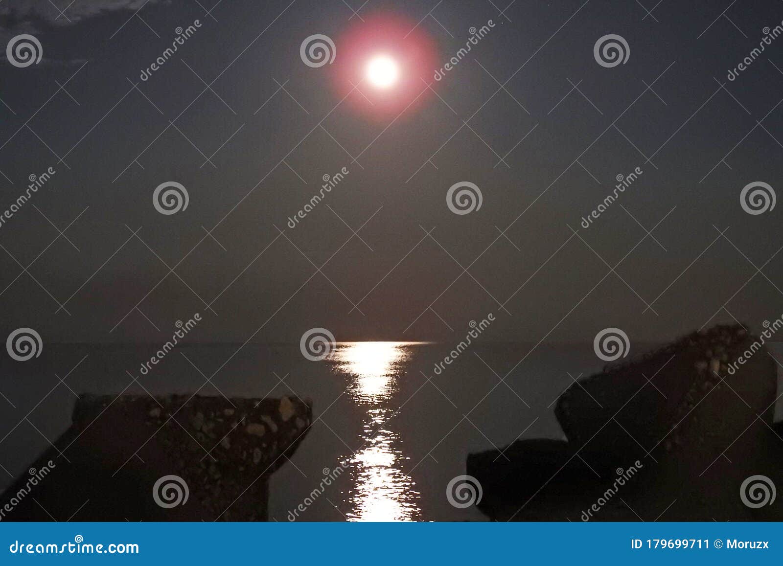 Full Moon Reflection Over the Sea, at Night. Stock Image - Image of ...