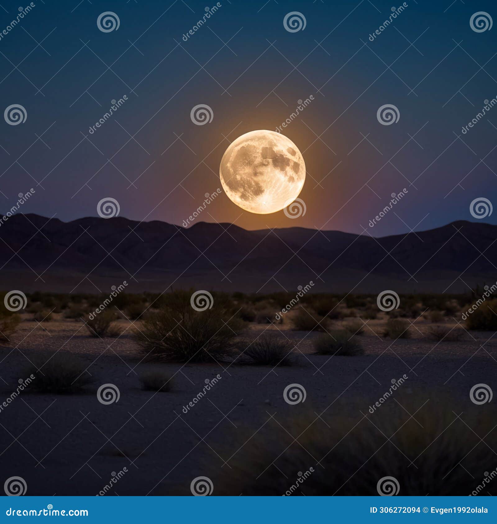 The Full Moon Rises Over the Desert Landscape. Generative AI Stock ...