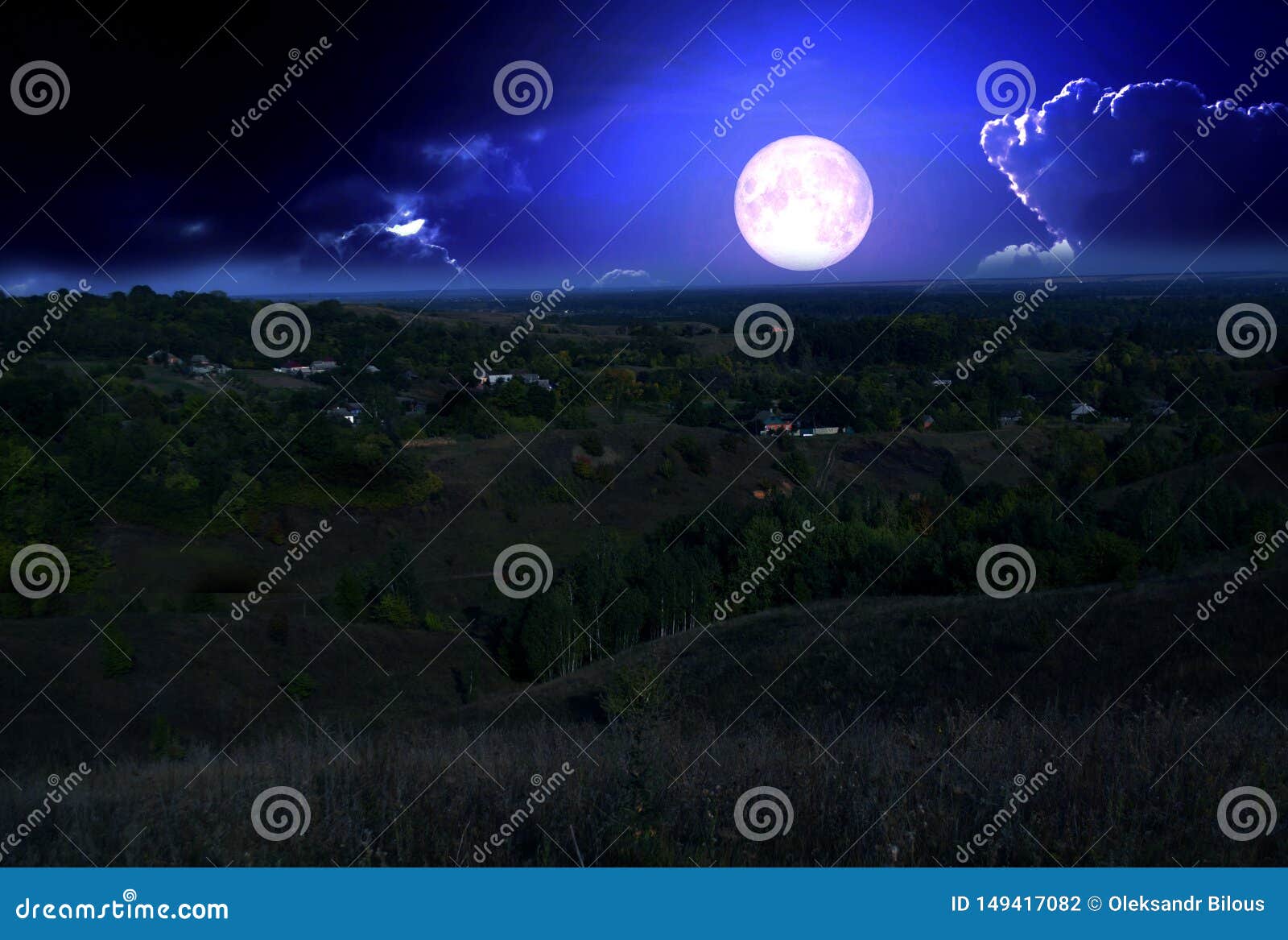 Full Moon Rises Over the Hills Stock Photo - Image of moonlight, rural ...