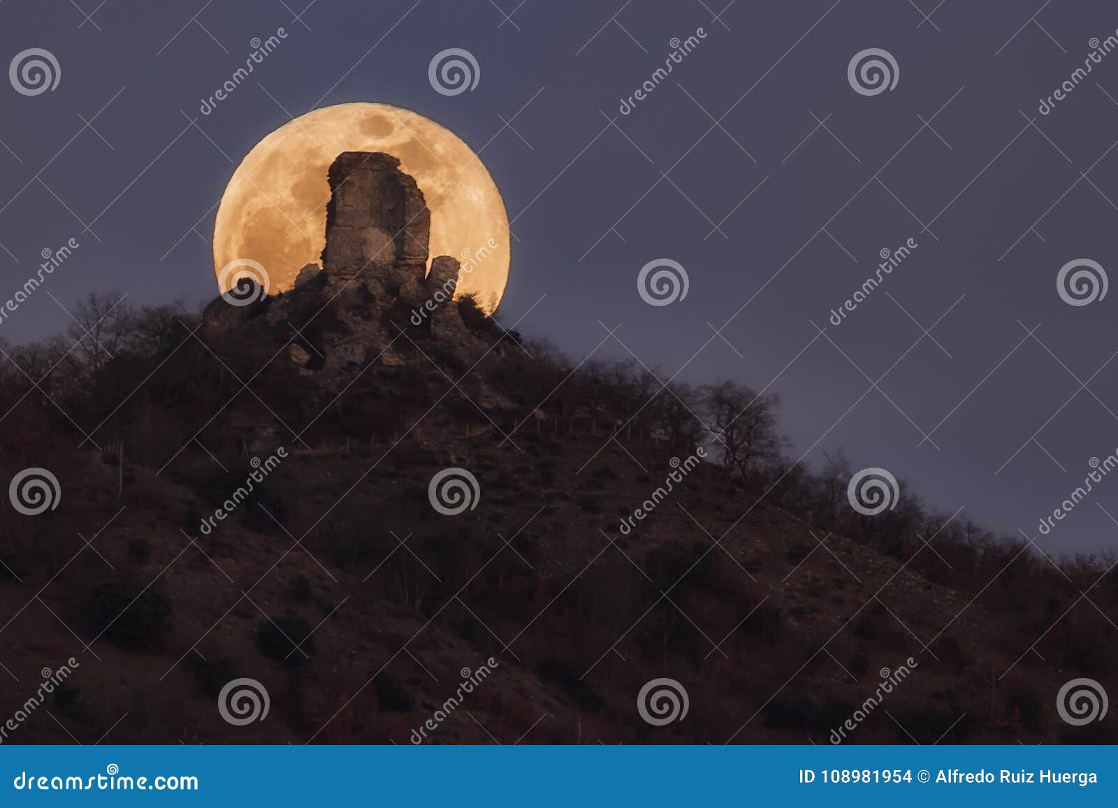 Full Moon Rising Behind Gebara Castle Stock Photo - Image of europe ...
