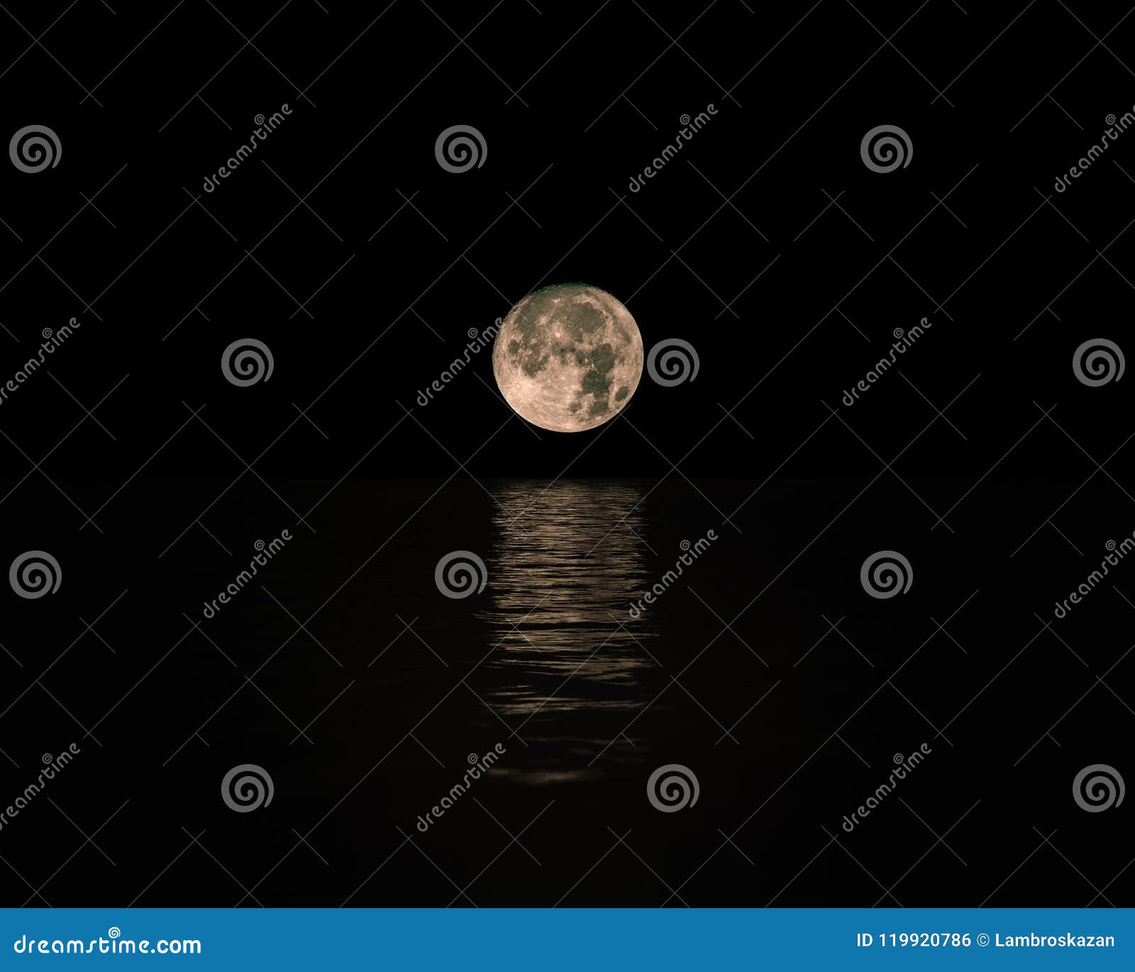 Full Moon Rising Over Calm Sea with Reflection on Water Stock Photo ...