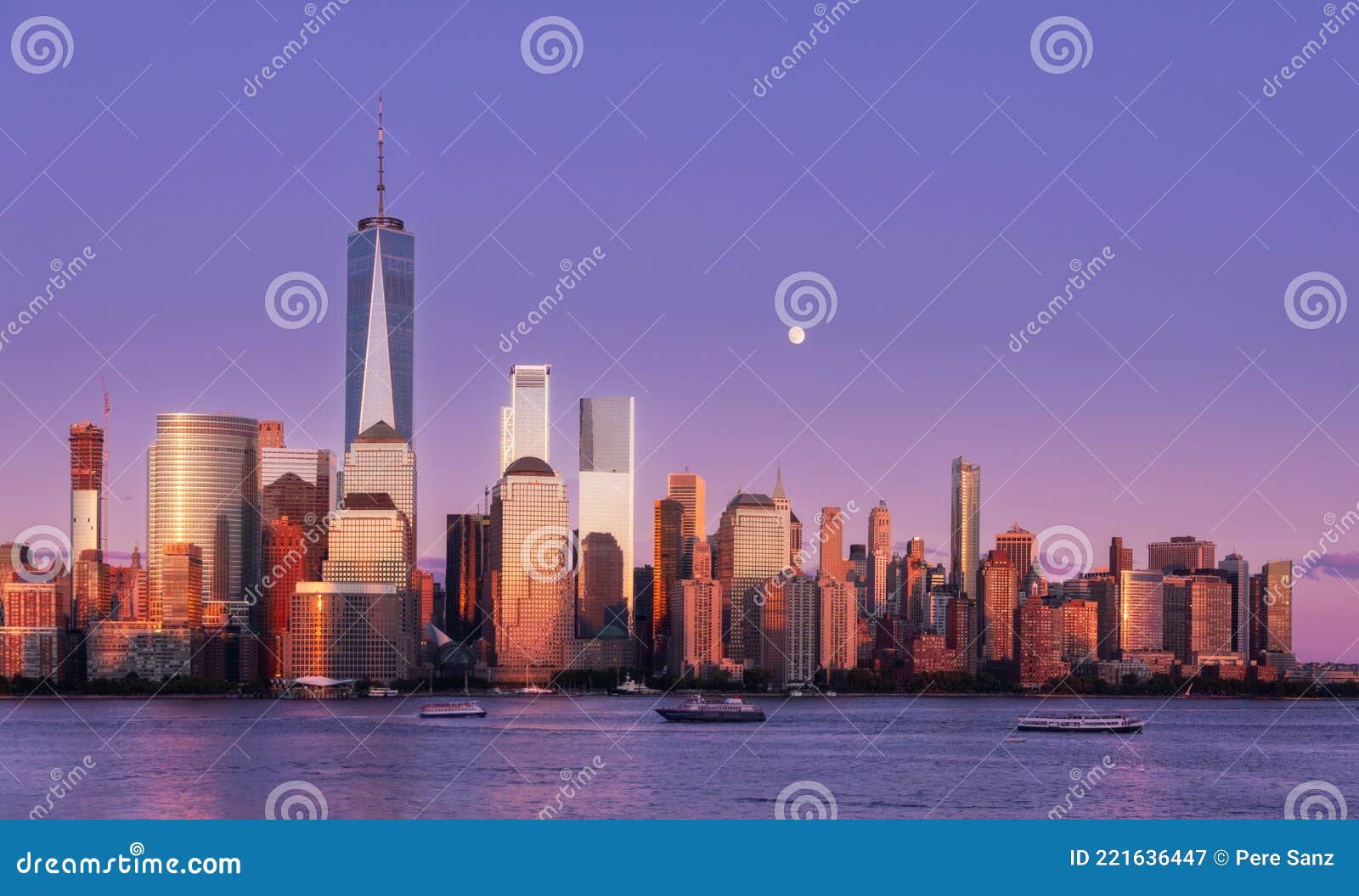 Full Moon Rising Over Lower Manhattan at Sunset Editorial Photography ...