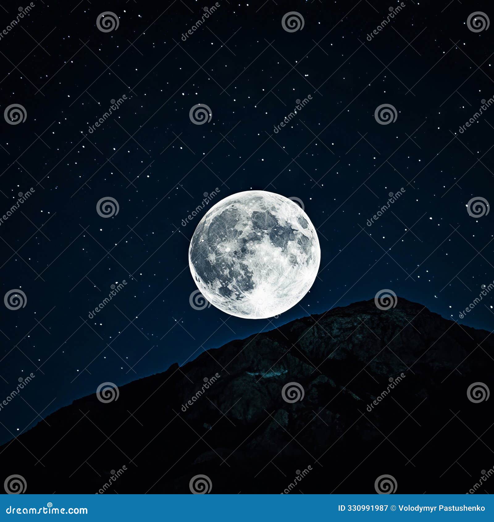A Full Moon Rising Over a Mountain in the Night Sky Stock Image - Image ...