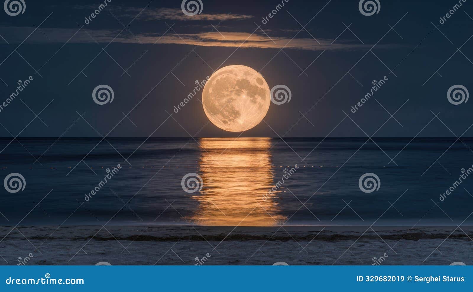 A Full Moon Rising Over the Ocean with a Beach in View, AI Stock Image ...