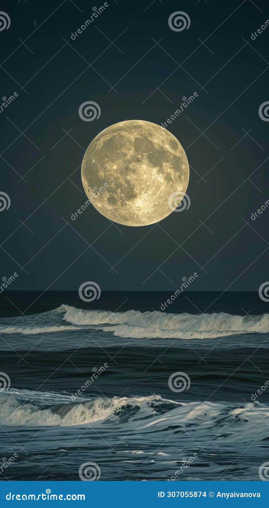 A Full Moon Rising Over the Ocean on a Clear Night Stock Photo - Image ...