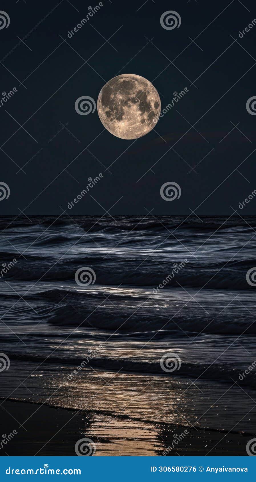 A Full Moon Rising Over the Ocean on a Dark Night Stock Photo - Image ...