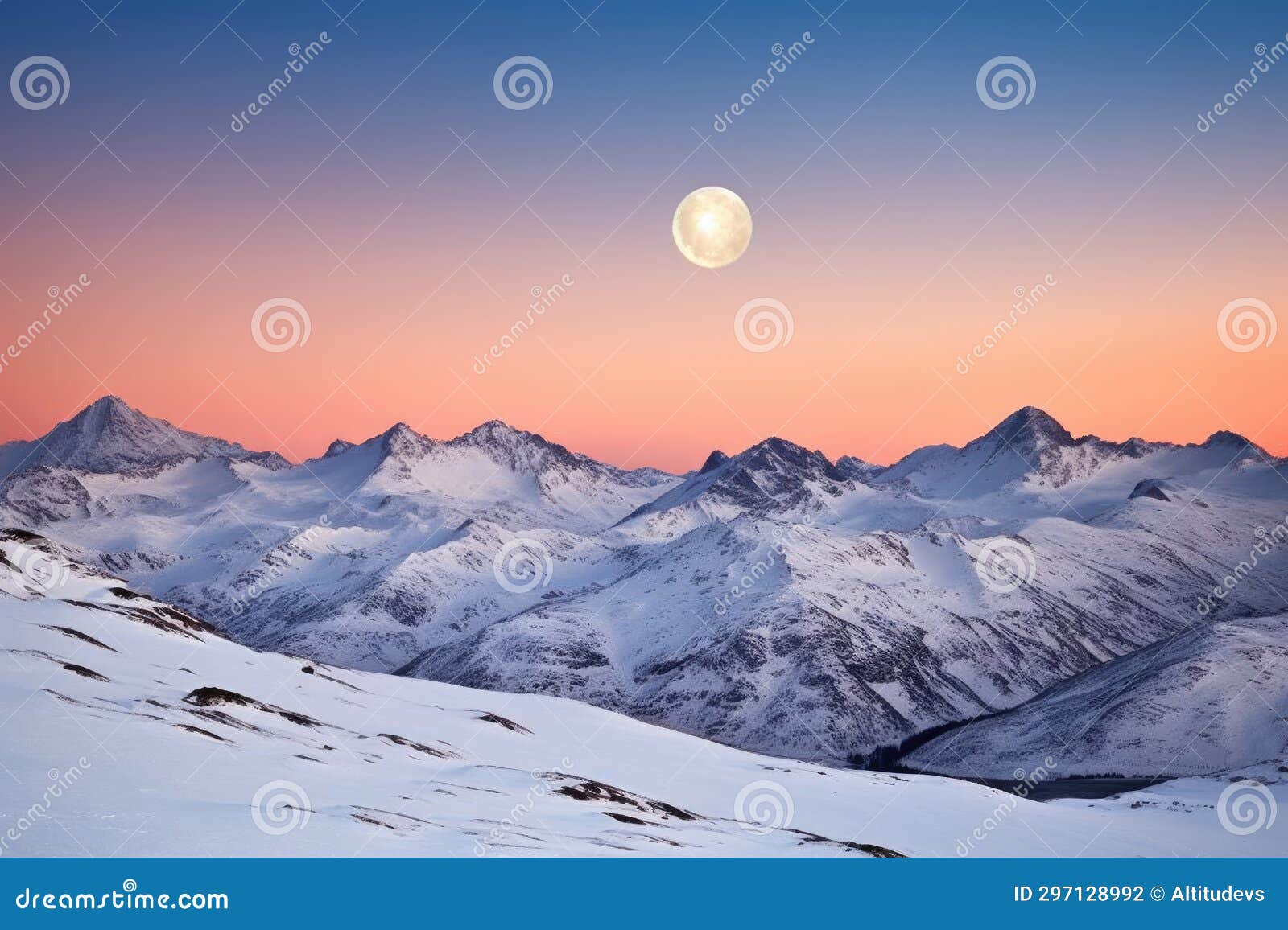 Full Moon Rising Over Remote Alpine Landscape Stock Photo - Image of ...