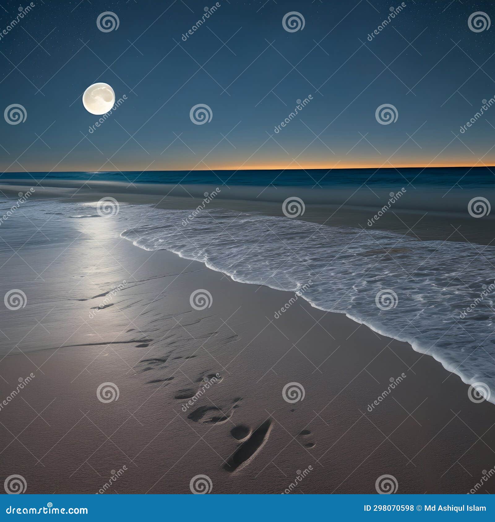 Full Moon Rising Over the Sea with Waves on the Beach in Summer Stock ...