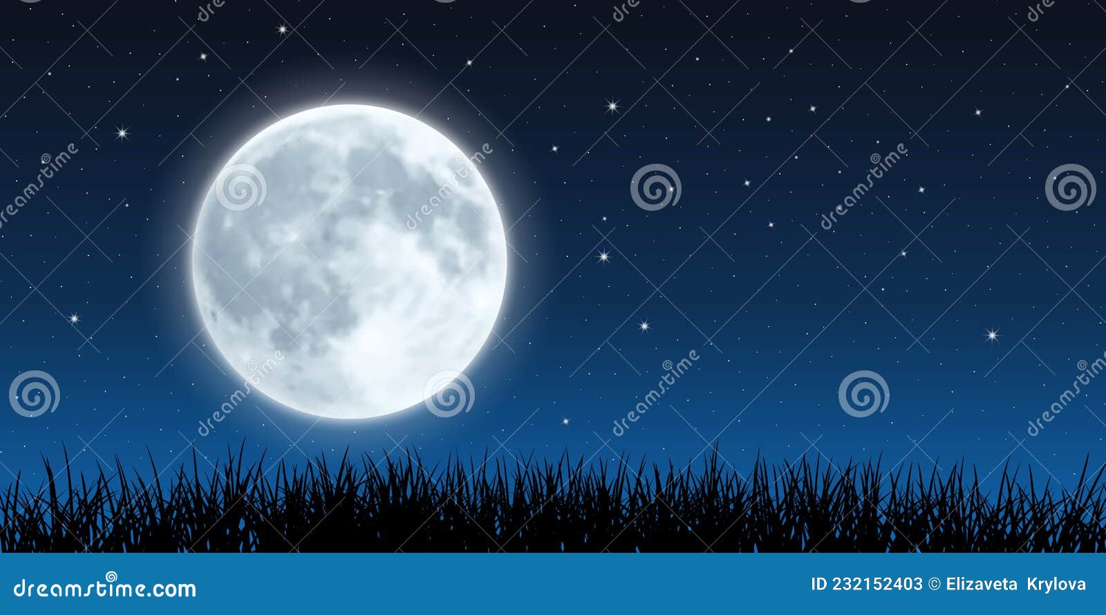 Full Moon Rising. Starry Night Stock Vector - Illustration of night ...