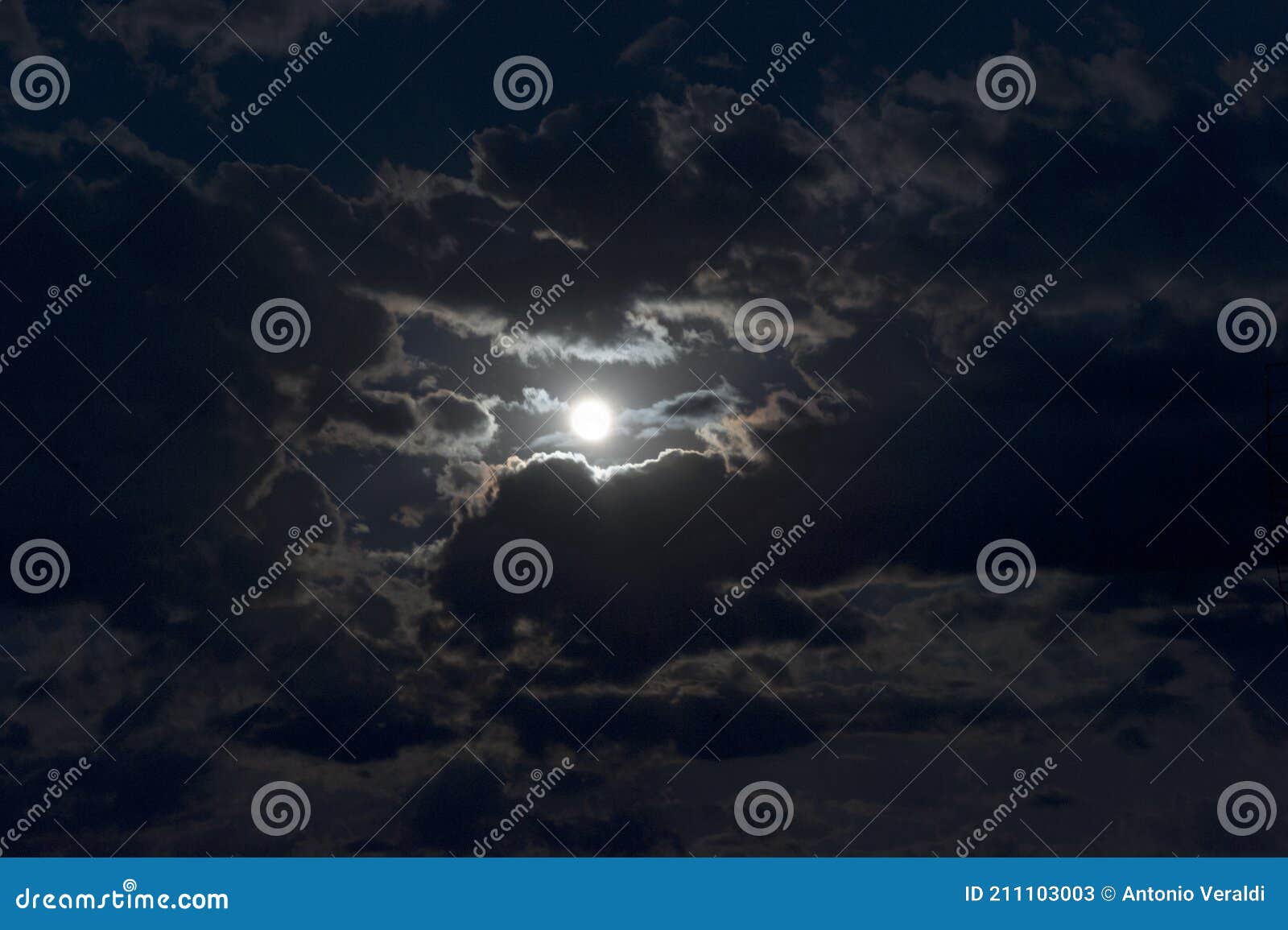 A Full Moonâ€™s Glow in the Sky at Night. Sky, Clouds. Stock Image ...