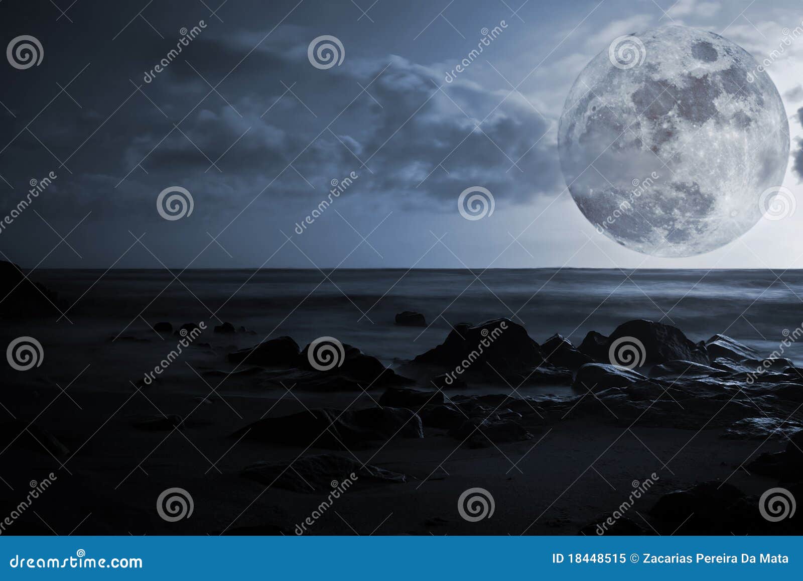 Full Moon, Sea and Glowing Rocks Stock Image - Image of coast, glowing ...