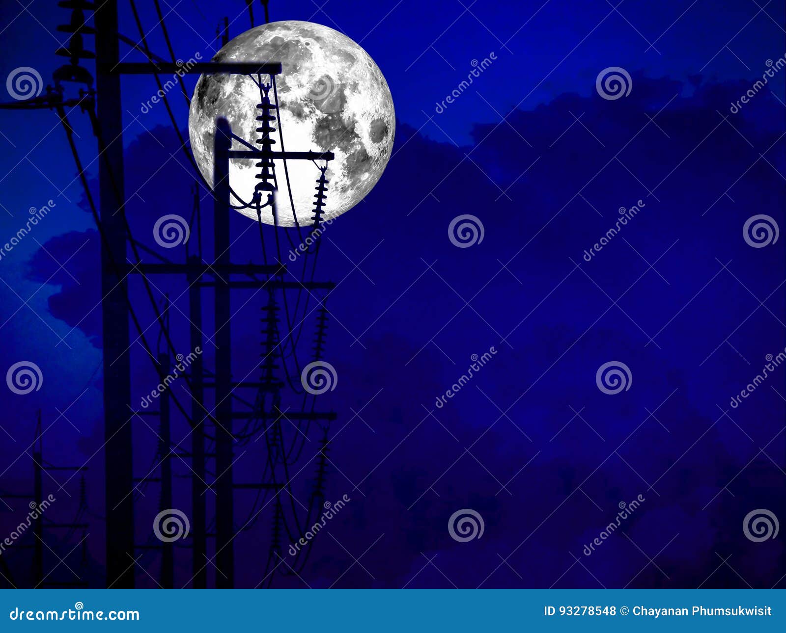 Full Moon Shadow of Electric Power Line and Storm Cloud Stock Photo ...