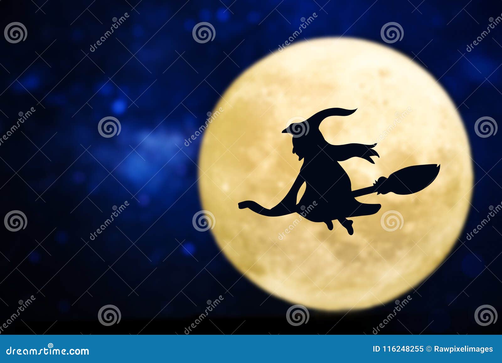 Full Moon with a Shadow of a Witch Stock Illustration - Illustration of ...
