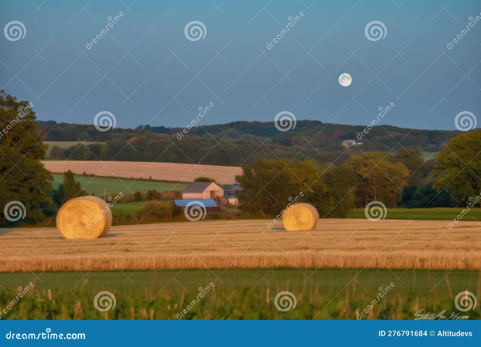 Full Moon Shining Over the Harvest Moon, Casting Its Light on the ...