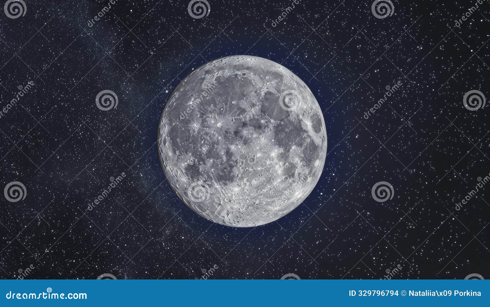 Full Moon in Space with Stars. Close Up of Moon Surface in Universe ...