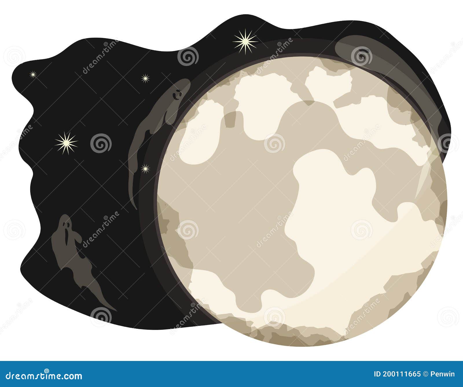 Full Moon with Starry Sky and Some Ghosts, Vector Illustration Stock ...