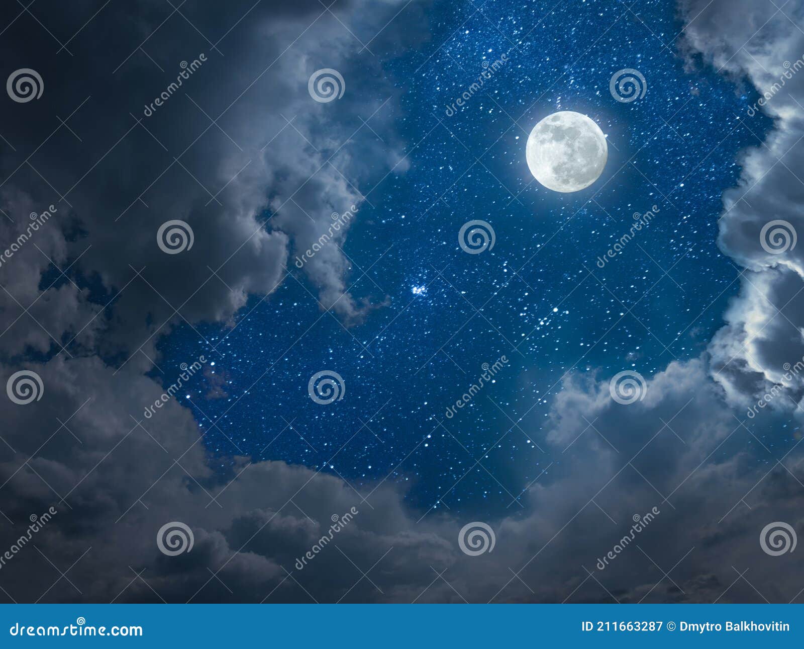 Full moon and stars stock image. Image of night, twilight - 211663287
