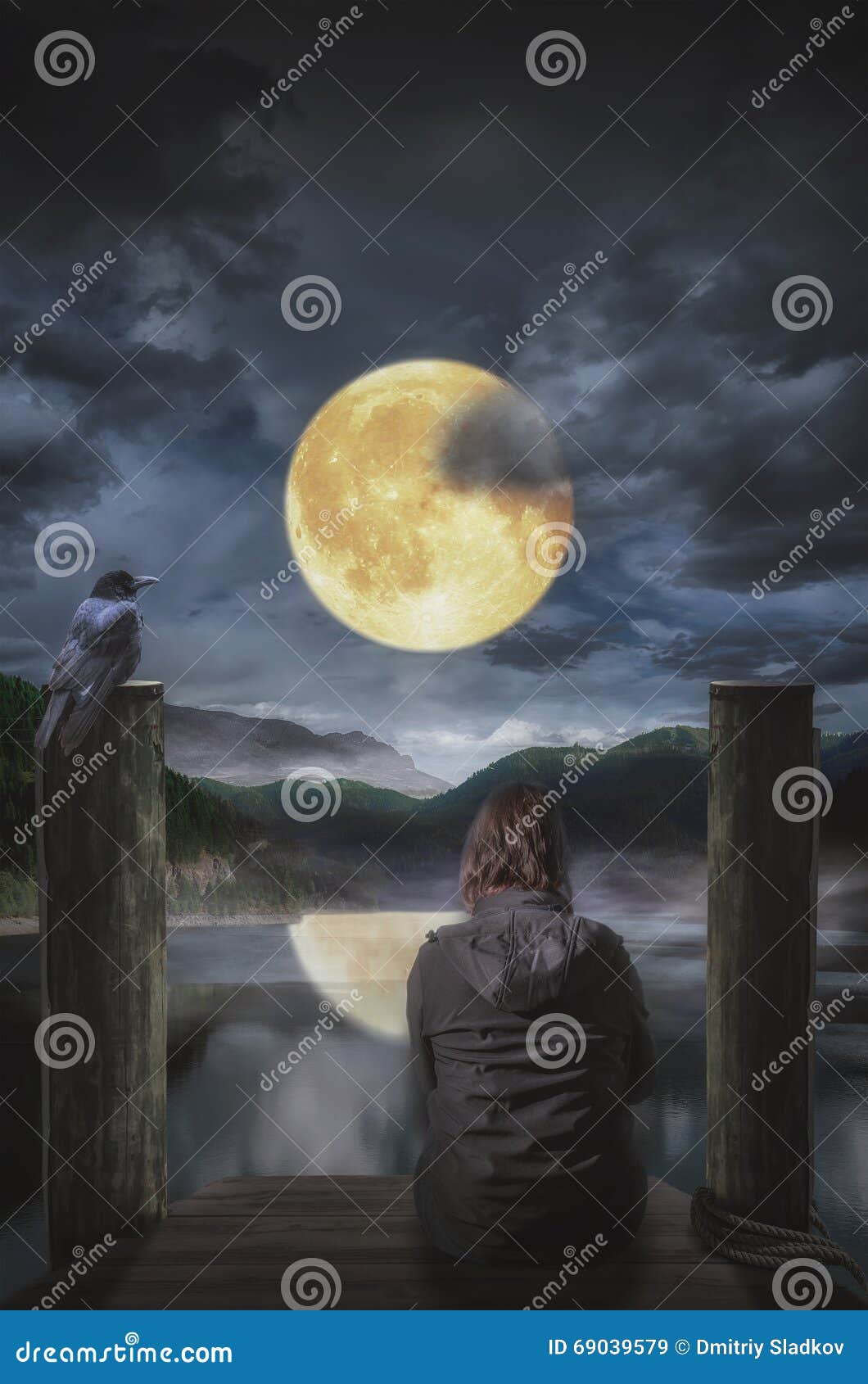 Full moon stock illustration. Illustration of landscape - 69039579