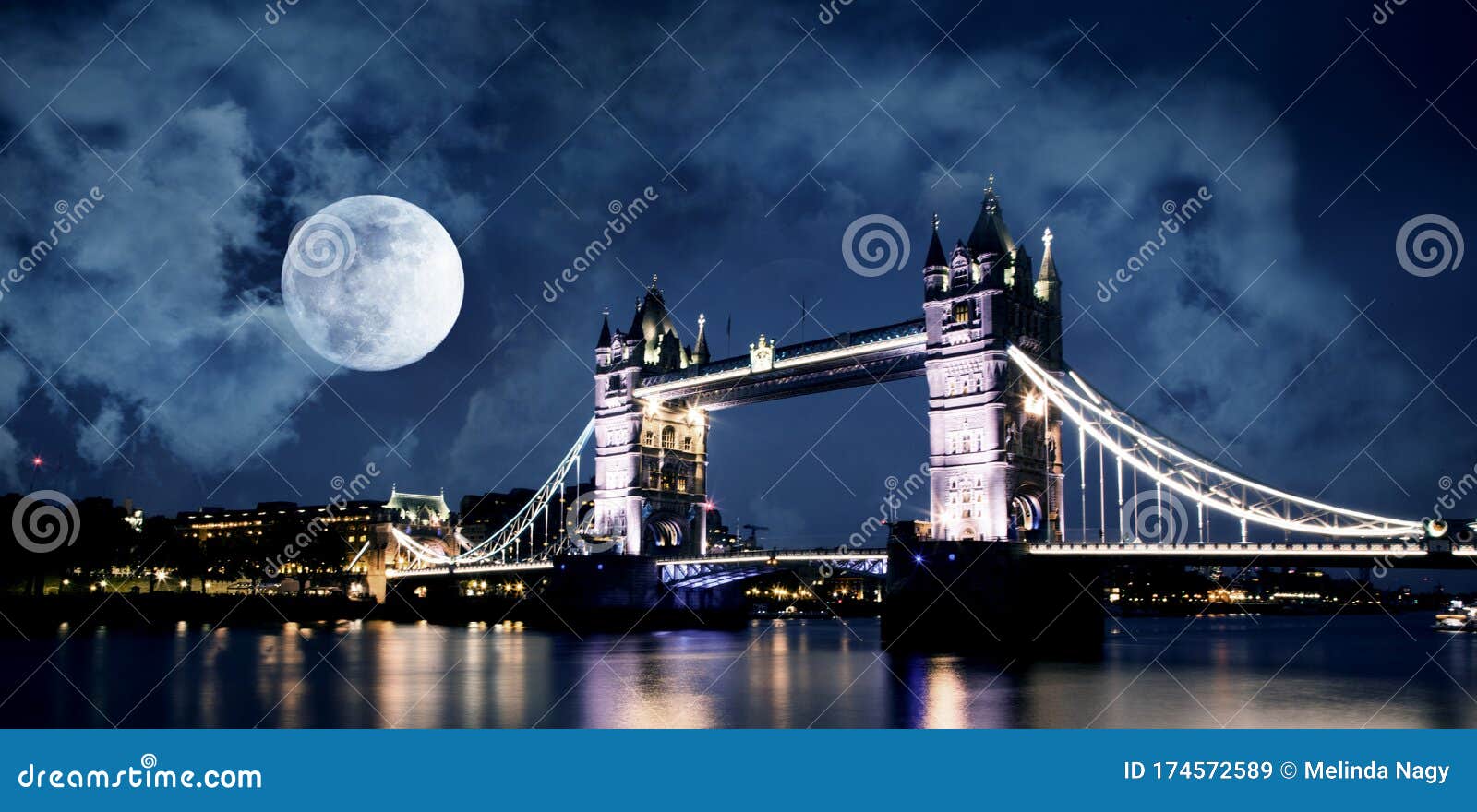 Full Moon and Tower Bridge London Nights Stock Image - Image of ...