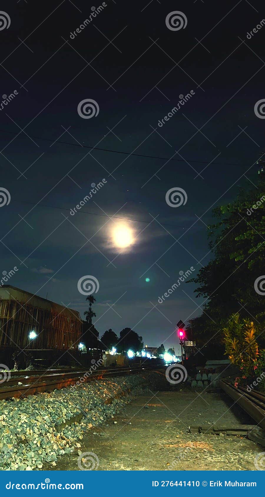 Full moon on train tracks stock photo. Image of train - 276441410