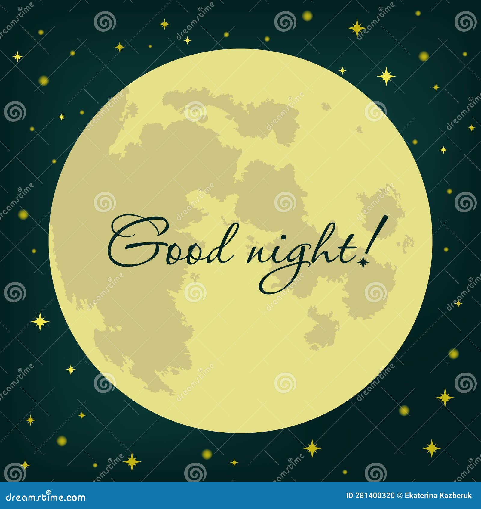 Full Moon Vector Illustration, Good Night Postcard Stock Vector ...