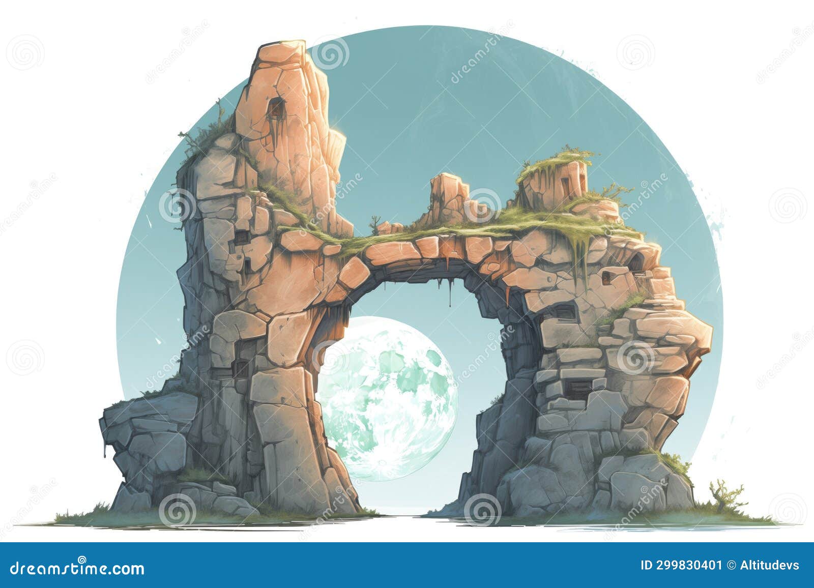 Full Moon Visible through a Naturally Formed Stone Arch Stock Image ...