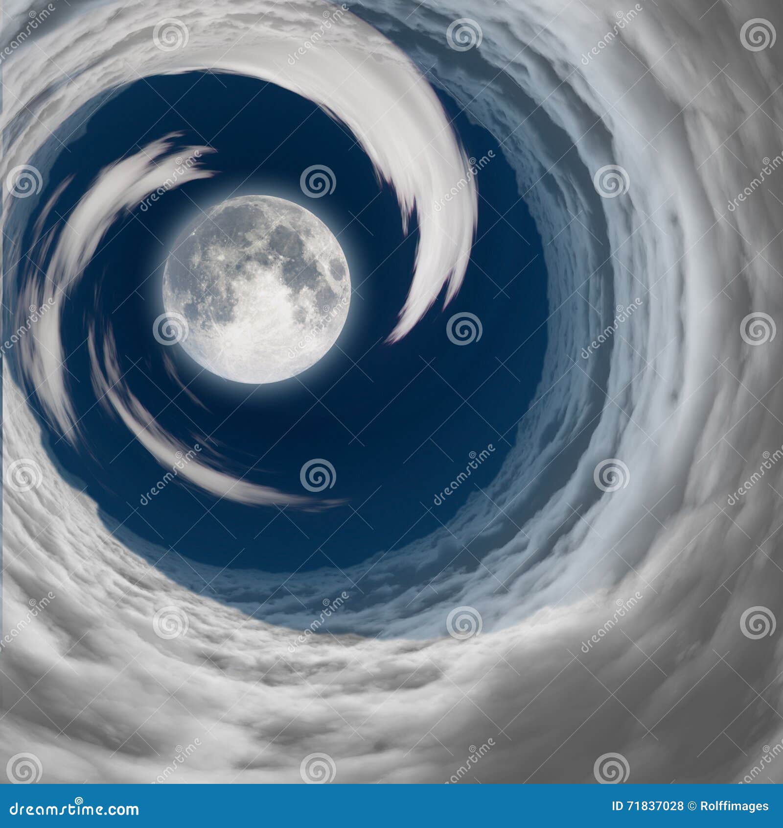 Full Moon in a Vortex of Clouds Stock Illustration - Illustration of ...