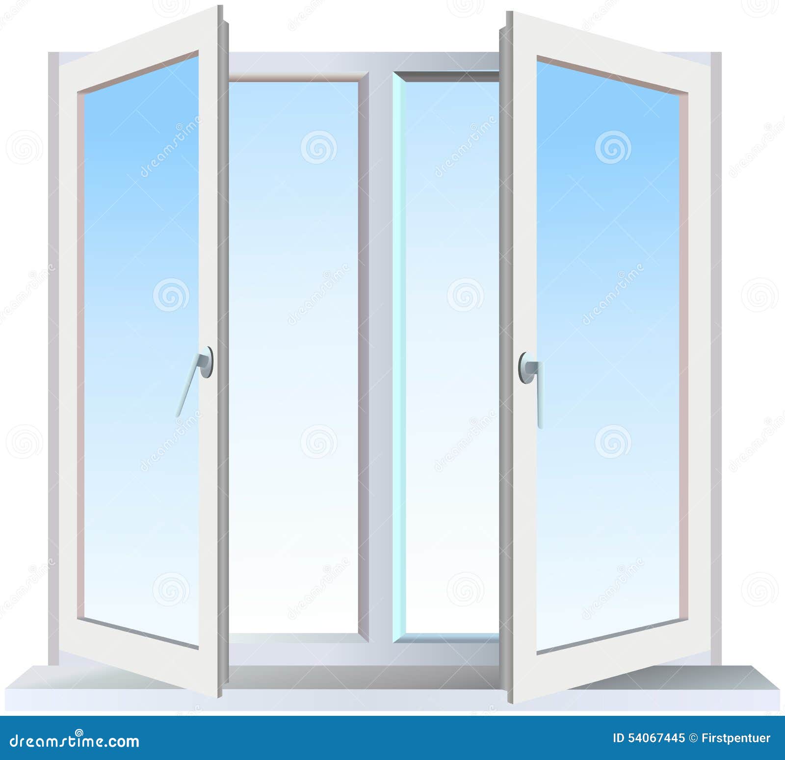 Full Opened Modern Window with Blue Background Stock Illustration ...
