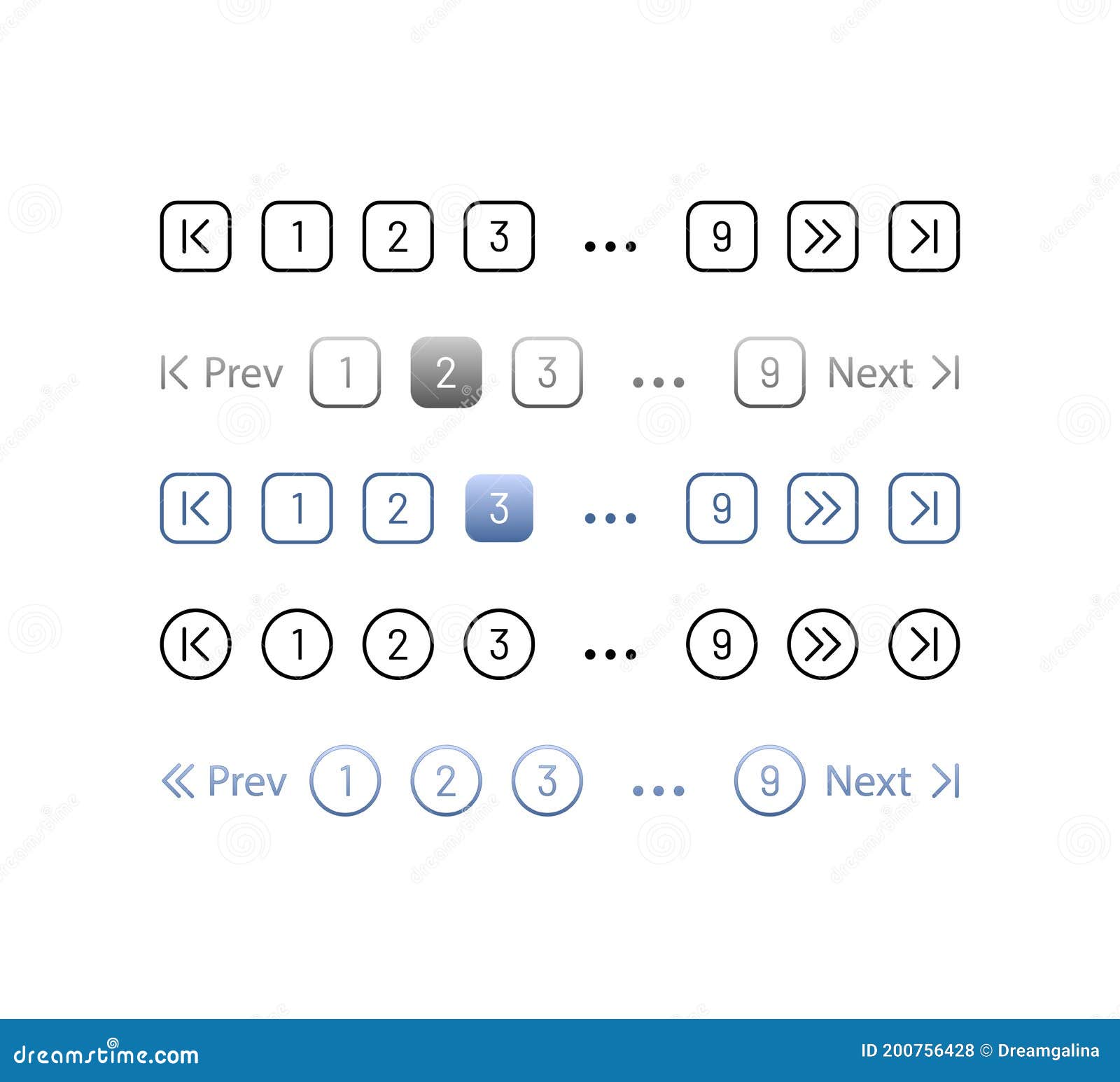 Full pagination page set stock vector. Illustration of mouse - 200756428