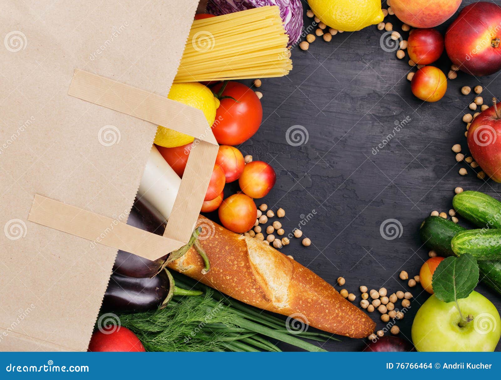 Full Paper Bag with Different Helpful Food Stock Photo - Image of ...