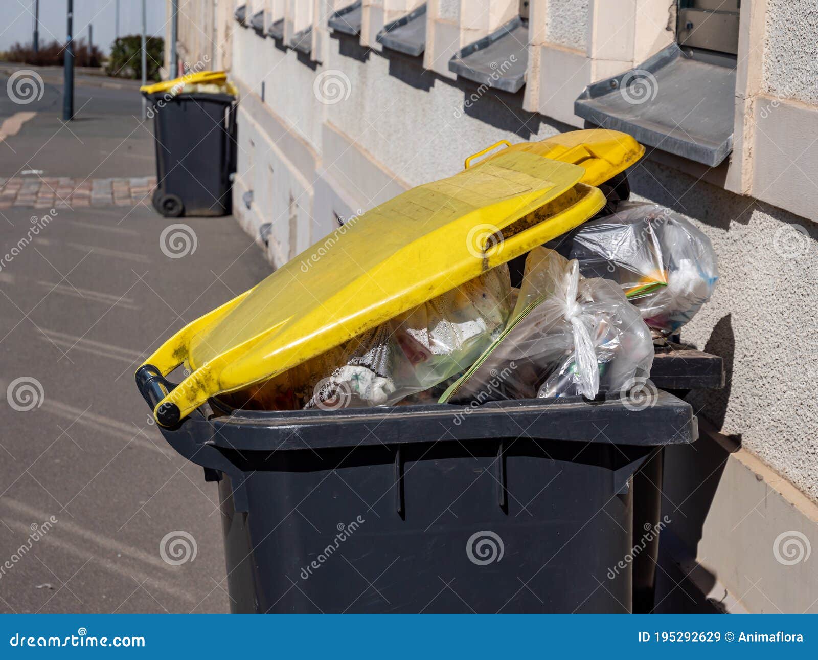 Full Plastic Bins in the City Stock Image - Image of environment, waste ...